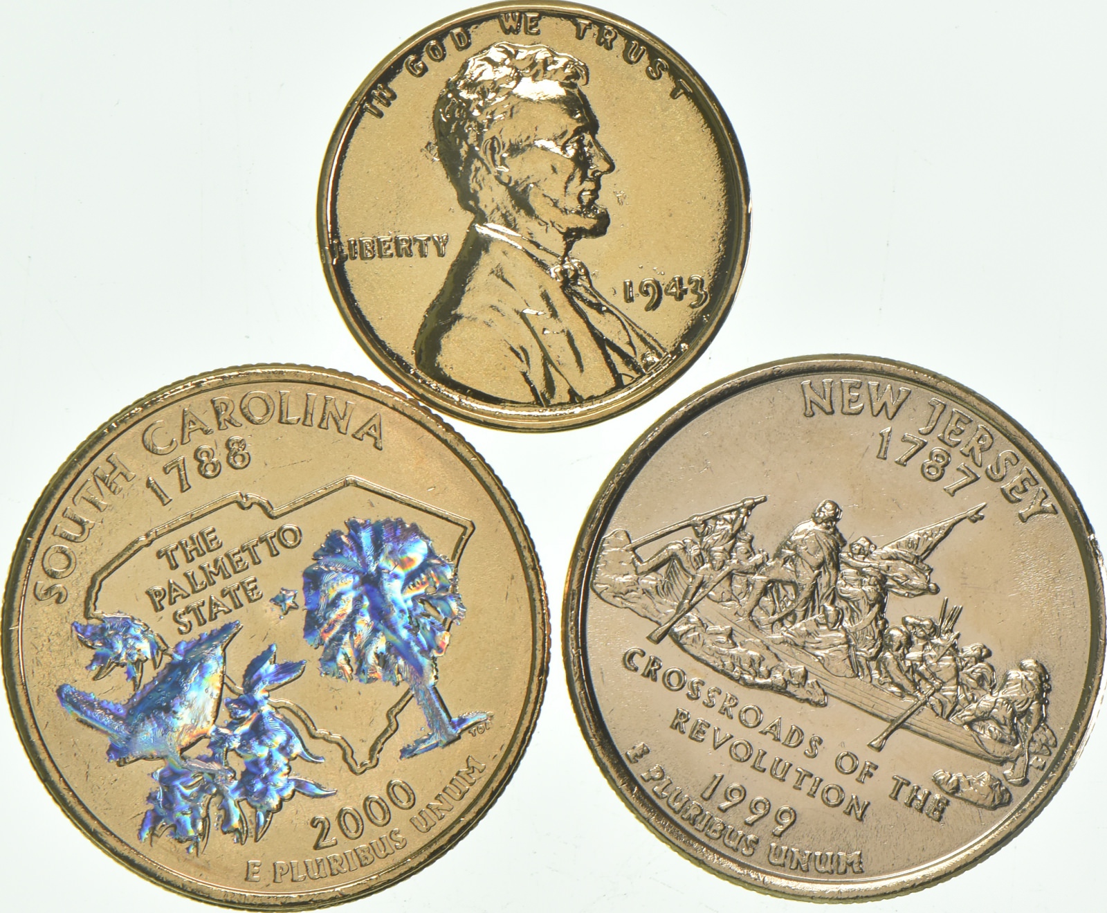 Solid 24K GOLD Plated Lot 1943 Lincoln Wheat Cent 2000-D South Carolina ...