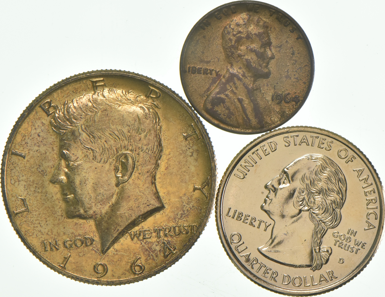 Solid 24K GOLD Plated Lot 1964 Lincoln Memorial Cent 1964 Kennedy Half ...