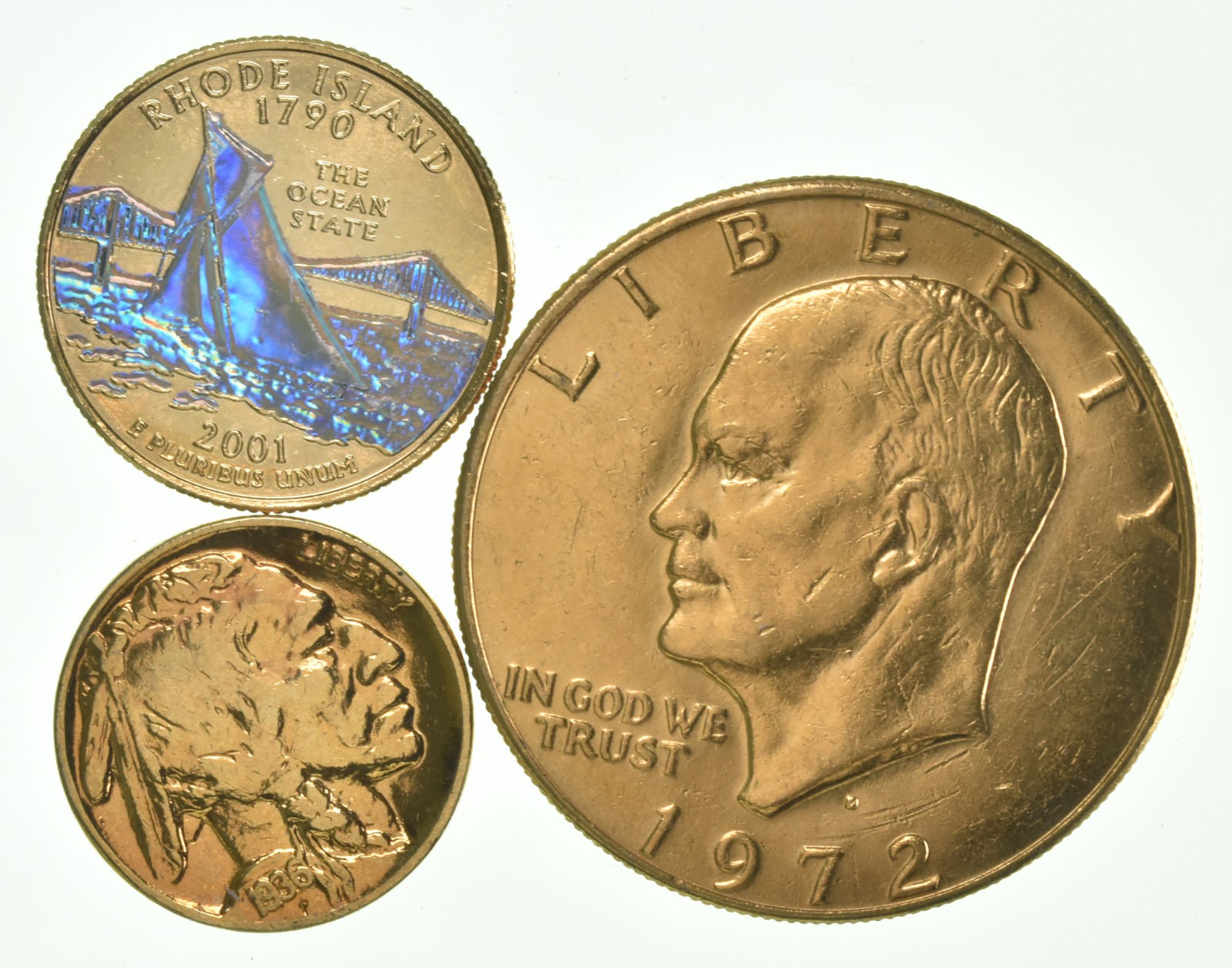 Solid 24K GOLD Plated Lot 2001-D Rhode Island State Quarter 1936 Indian ...