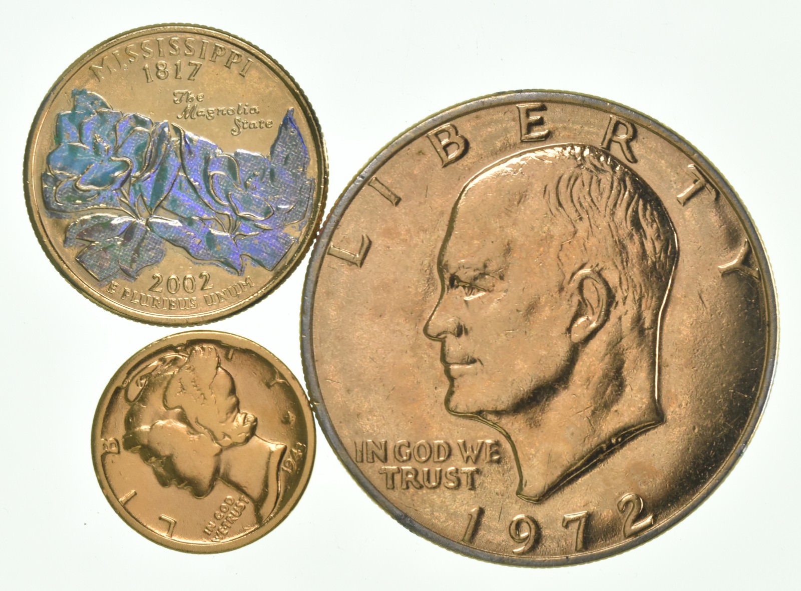 Solid 24K GOLD Plated Lot 2002-D Mississippi State Quarter 1943 Mercury ...