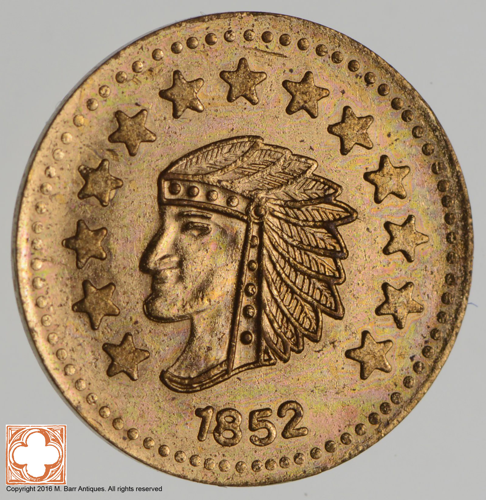 Souvenir Tribute Token - 1852 Indian Head Round - California Gold Rush ...