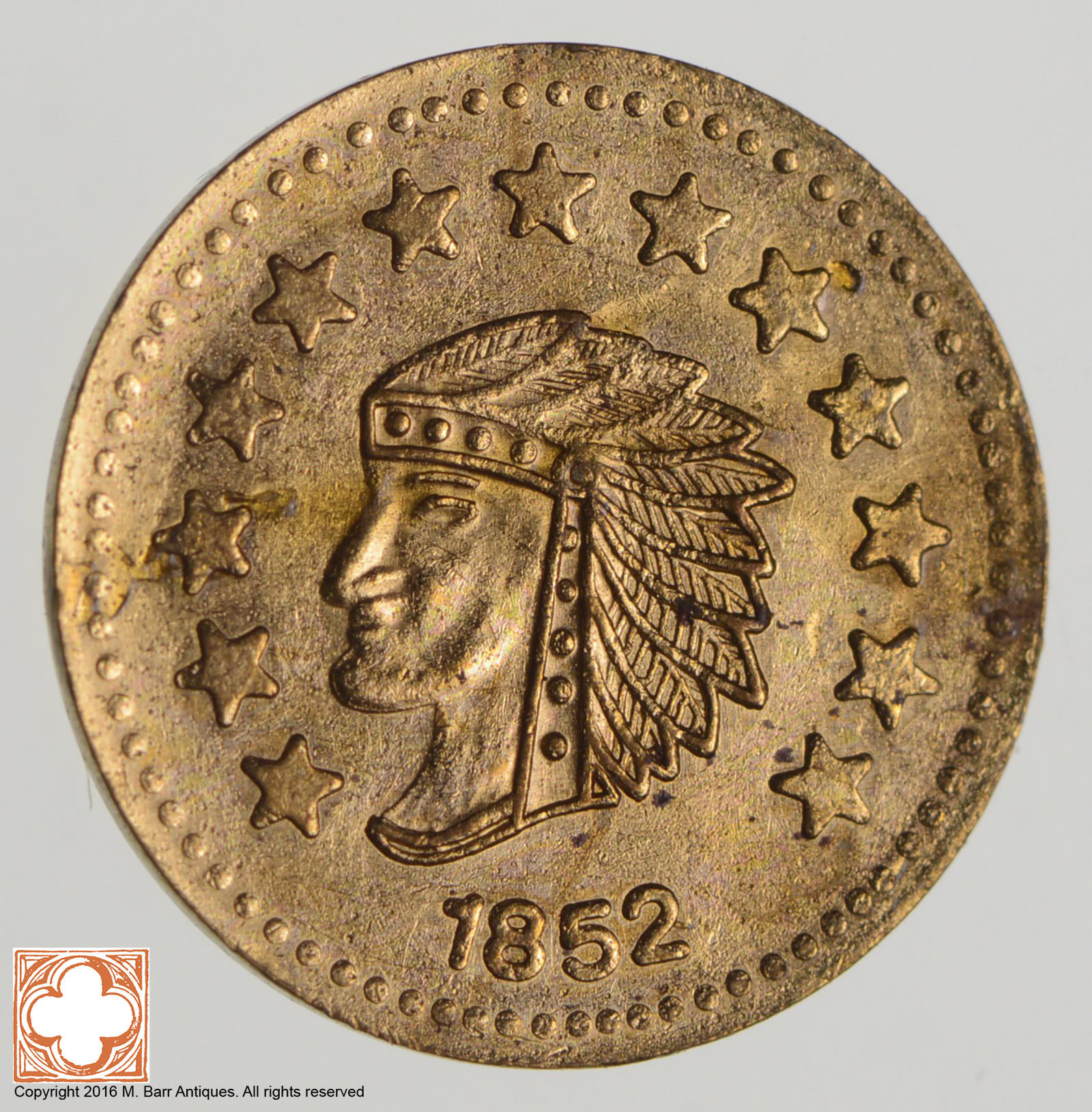 Souvenir Tribute Token - 1852 Indian Head Round - California Gold Rush ...