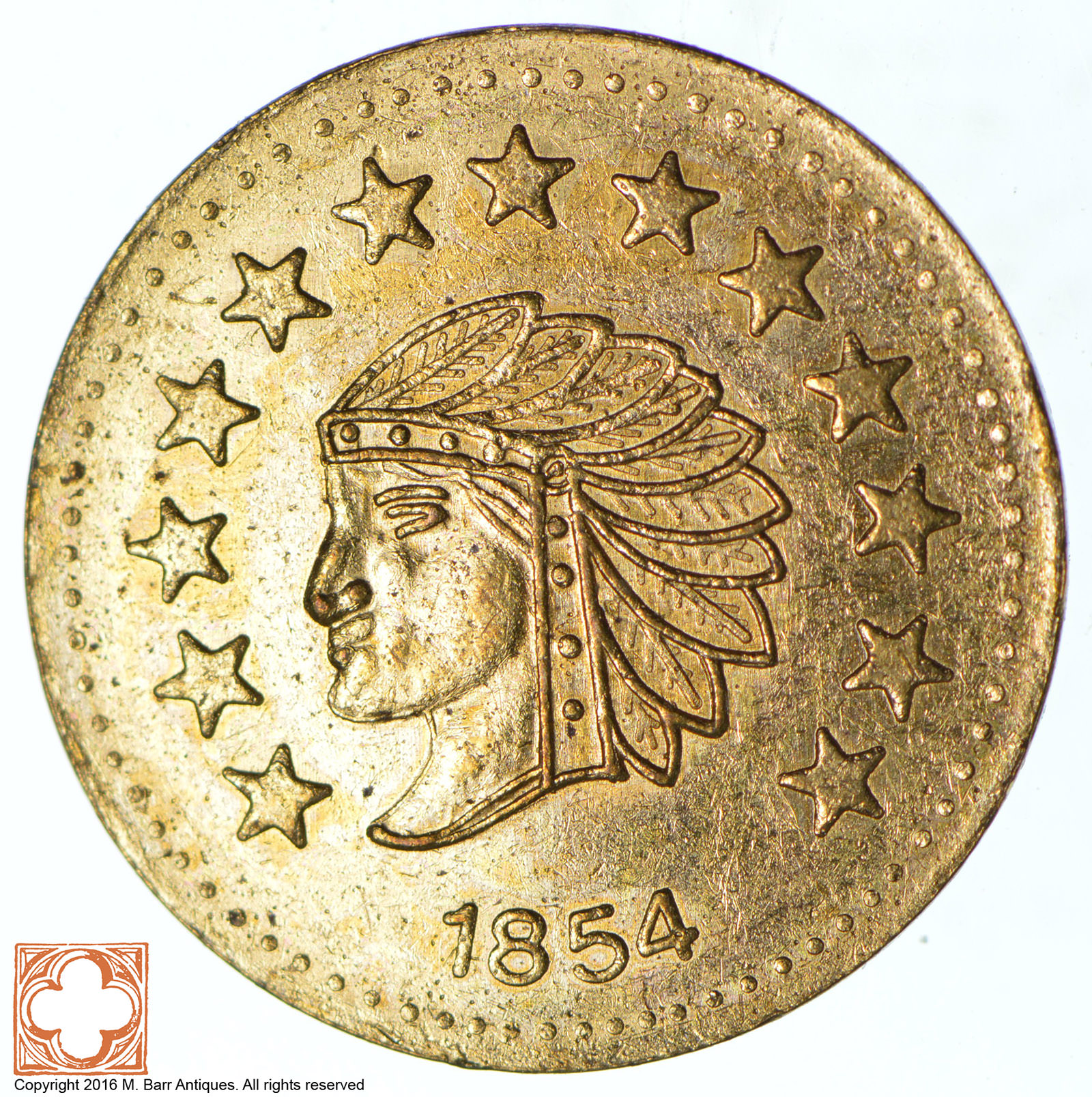 Souvenir Tribute Token - 1854 Indian Head Round - California Gold Rush ...