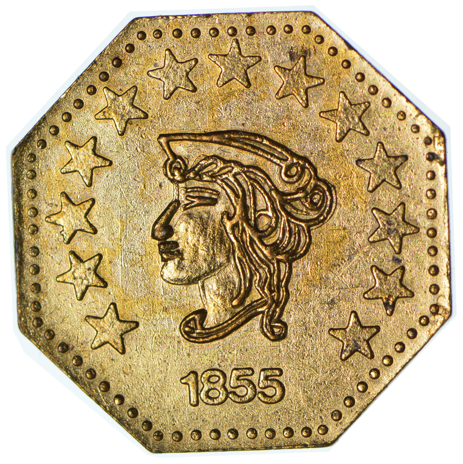 Souvenir Tribute Token - Octagonal - California Gold Rush - 1855 ...