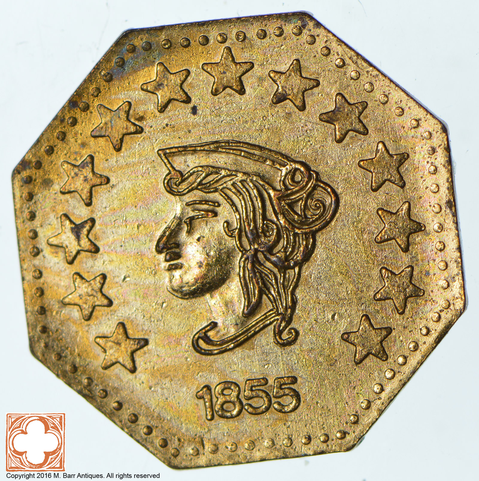 Souvenir Tribute Token - Octagonal - California Gold Rush - 1855 ...