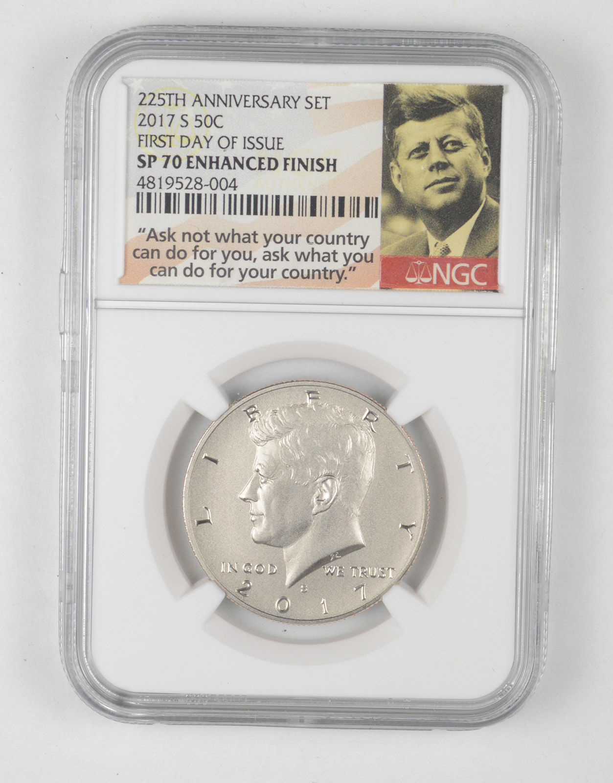 SP70 Enhanced Finish 2017-S Kennedy Half Dollar - 225th Anniversary Set - First Day Of Issue ...