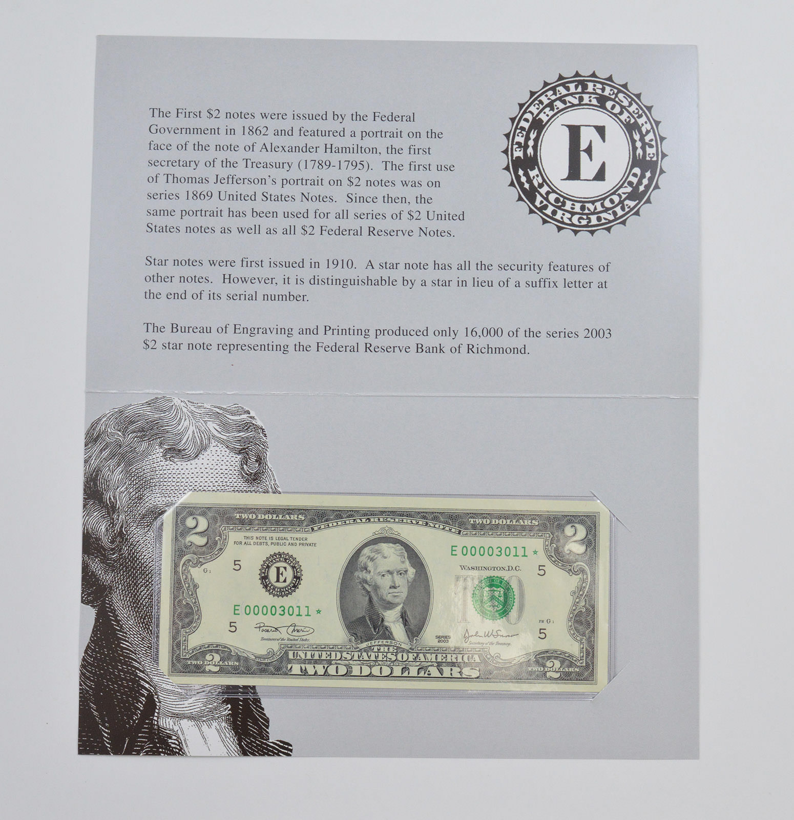 STAR NOTE - Series 2003 Federal Reserve Bank of Richmond $2 Star Note ...