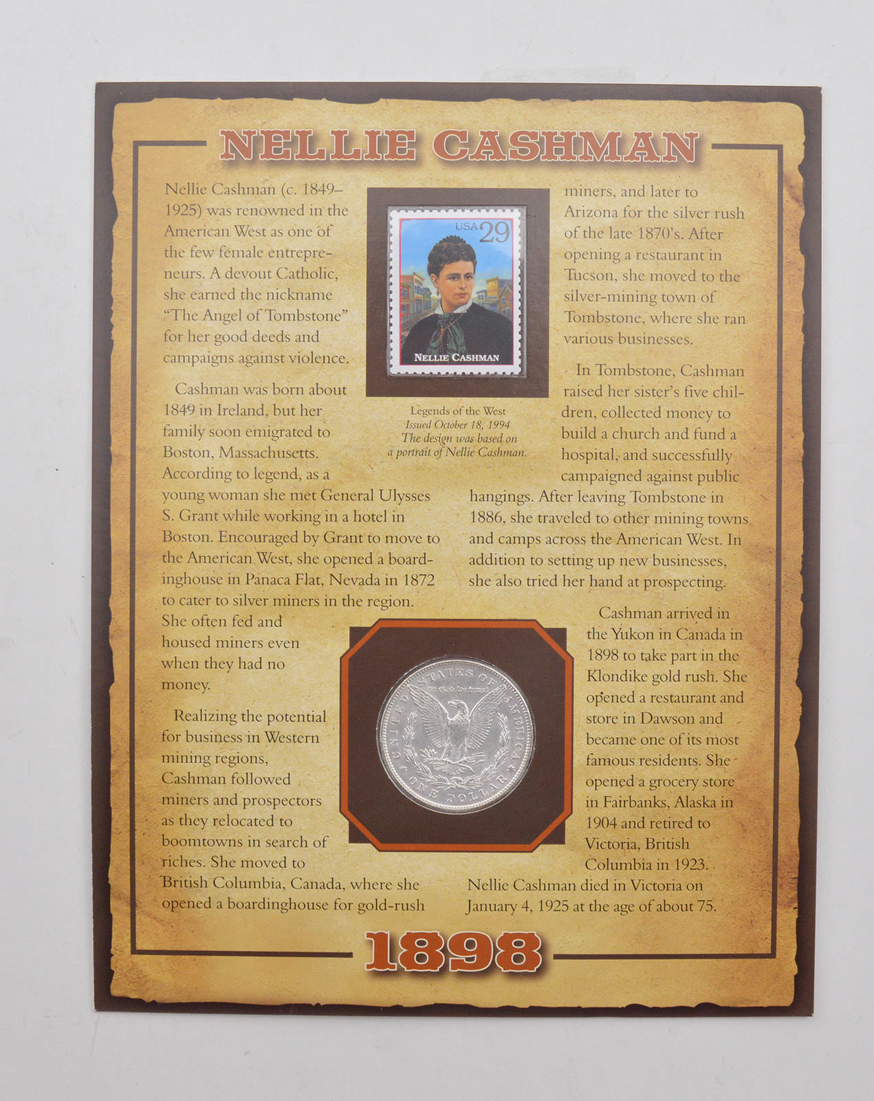 Stunning 1898 Morgan Silver Dollar Mounted w/ Display Cover | Property Room