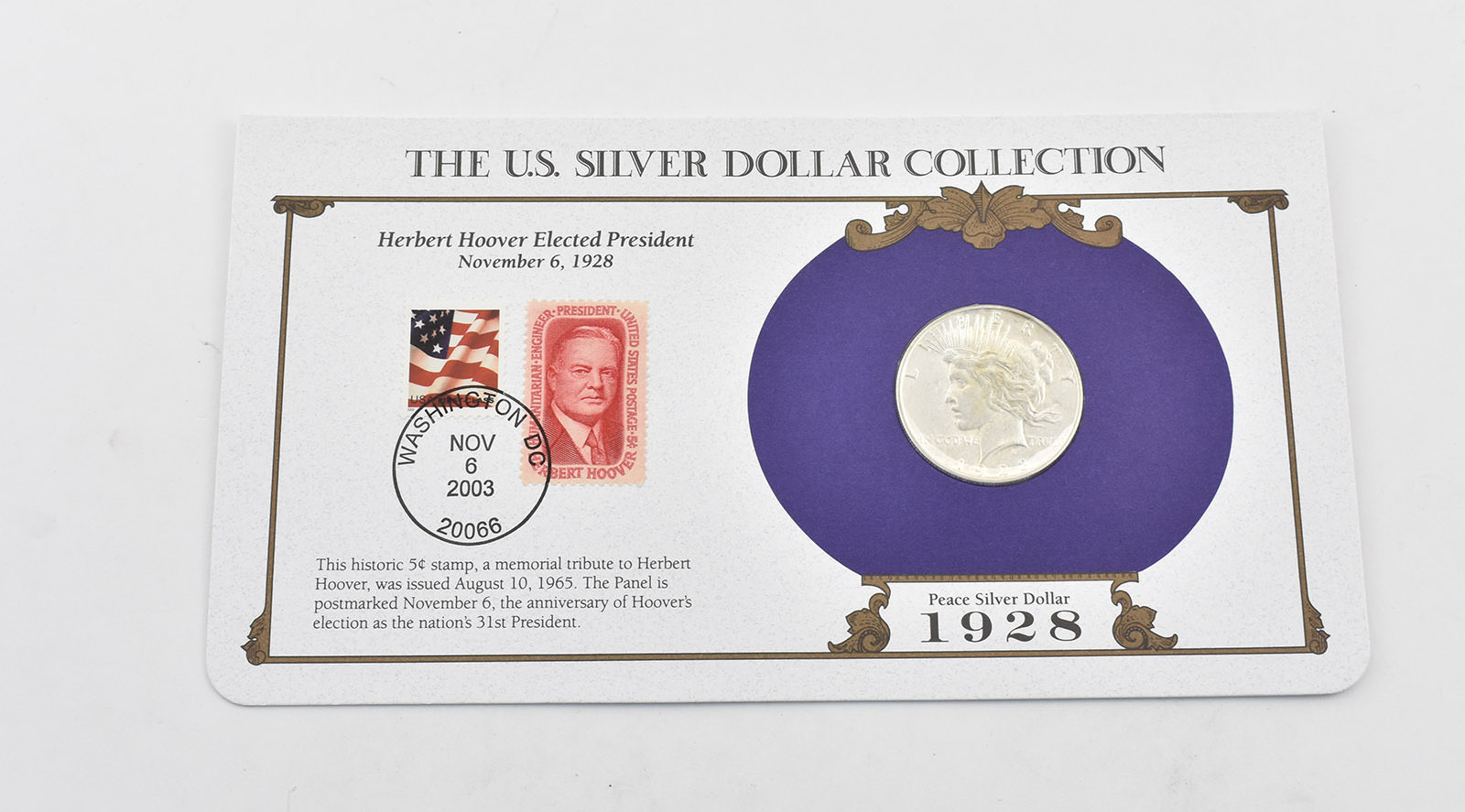 Stunning 1928 Peace Silver Dollar Mounted w/ Display Cover | Property Room