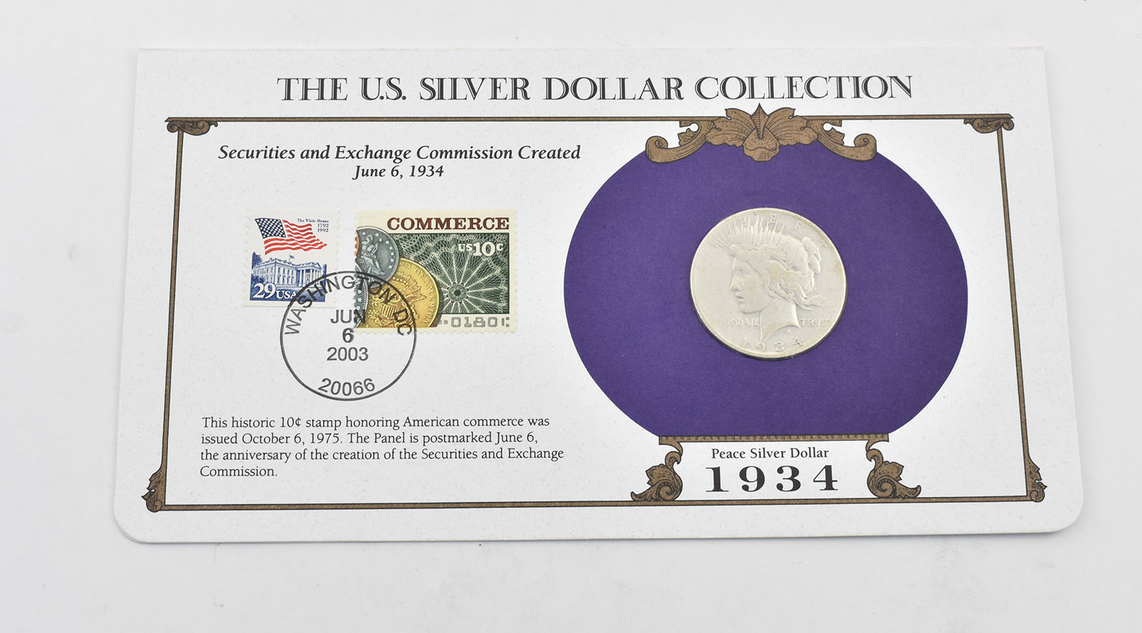 Stunning 1934 Peace Silver Dollar Mounted w/ Display Cover | Property Room