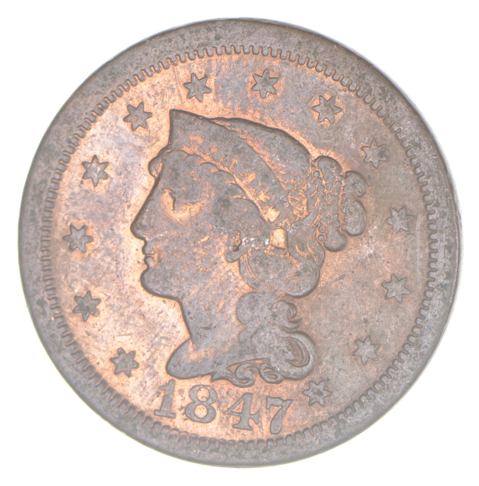 Tough - 1847 Braided Hair Large Cent - US Early Copper Coin | Property Room
