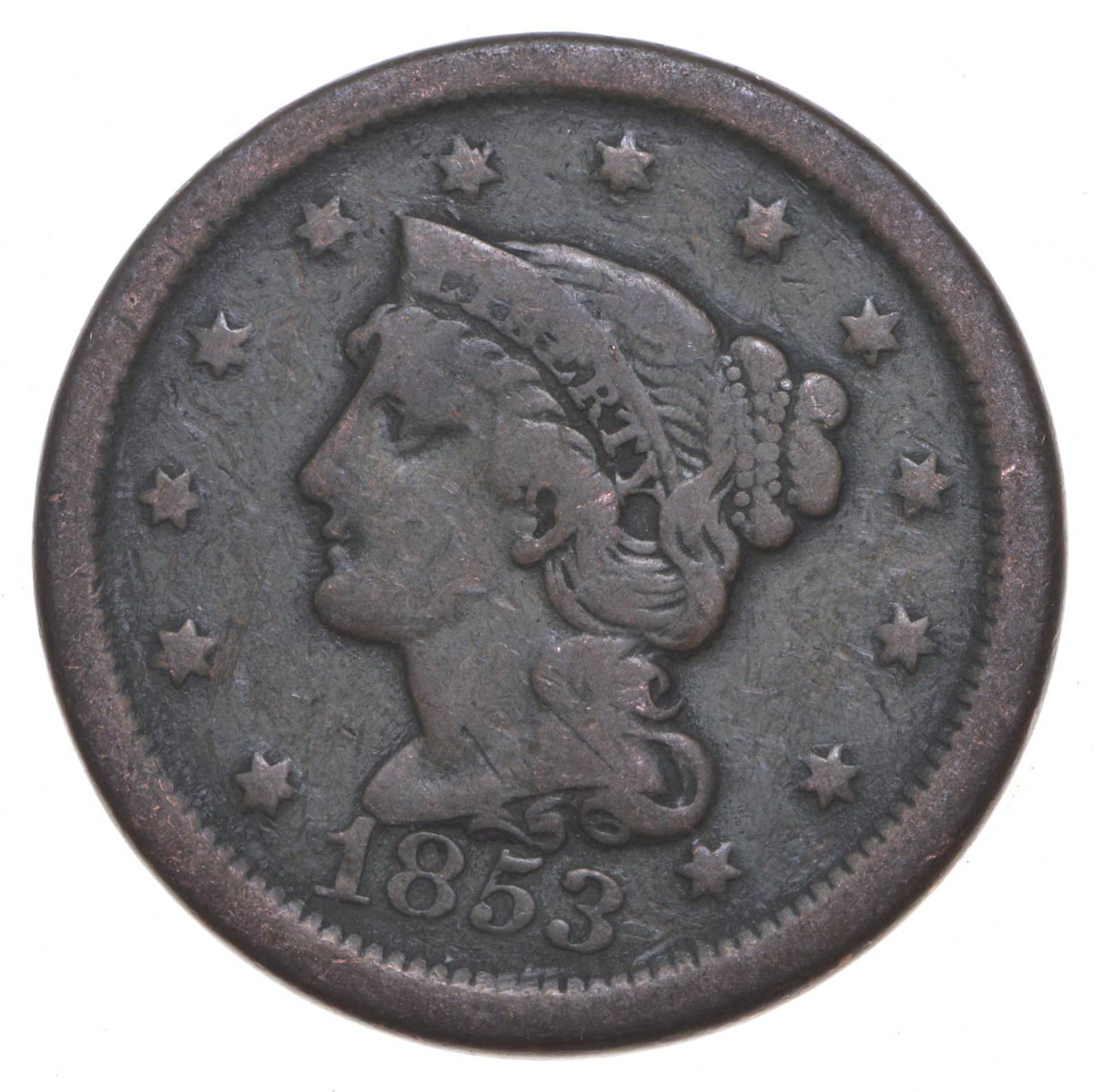 Tough - 1853 Braided Hair Large Cent - US Early Copper Coin | Property Room