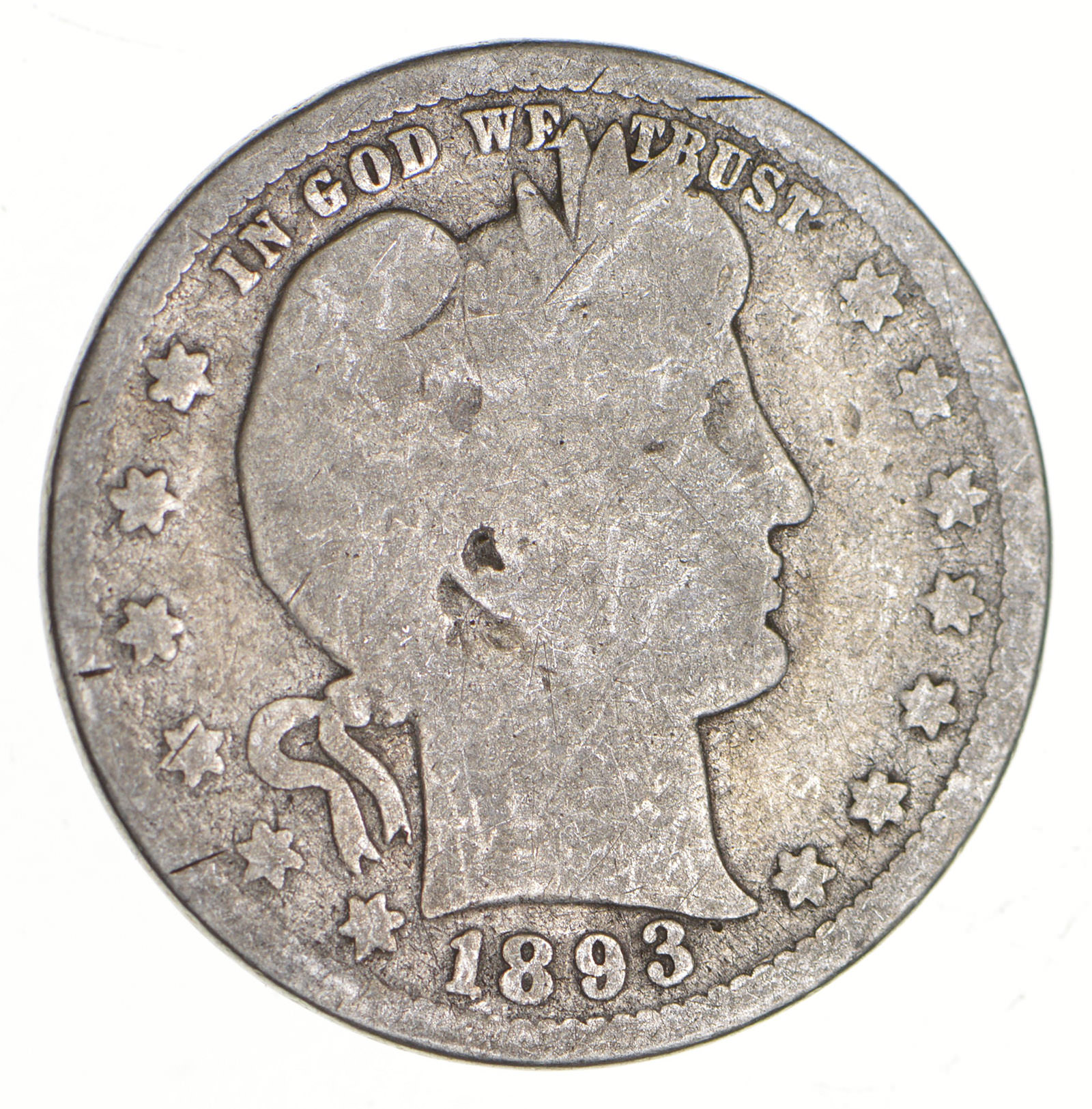 Tough - US 1893 Barber Silver Quarter - 90% Silver - Look it up ...