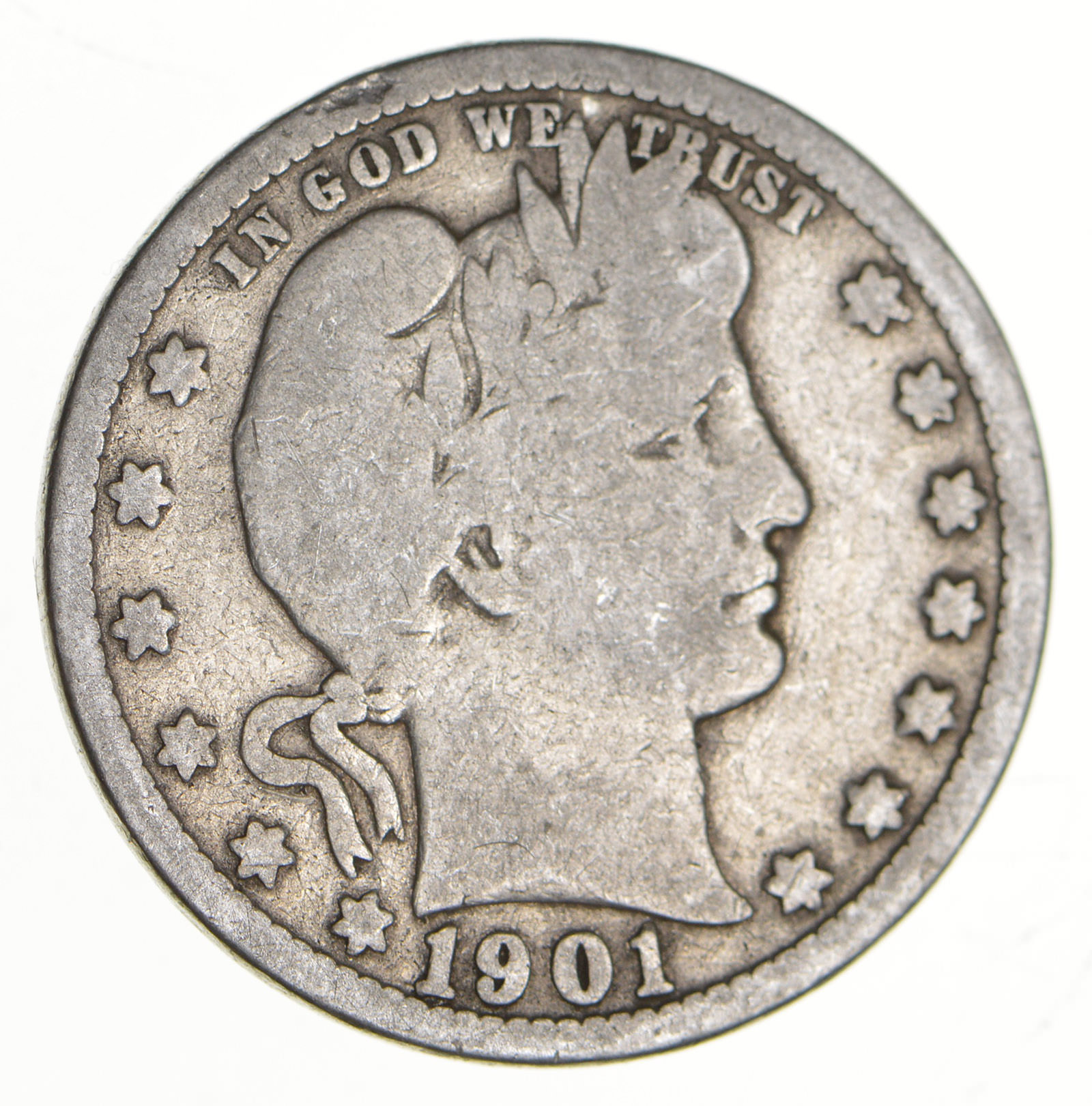Tough - US 1901 Barber Silver Quarter - 90% Silver - Look it up ...