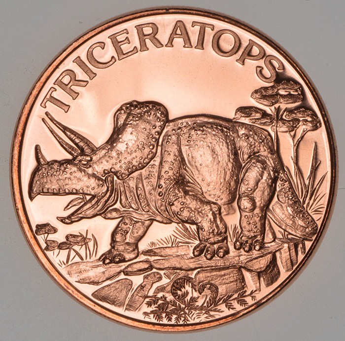Triceratops - Dinosaur Series - 1 Oz .999 Fine Copper Round | Property Room