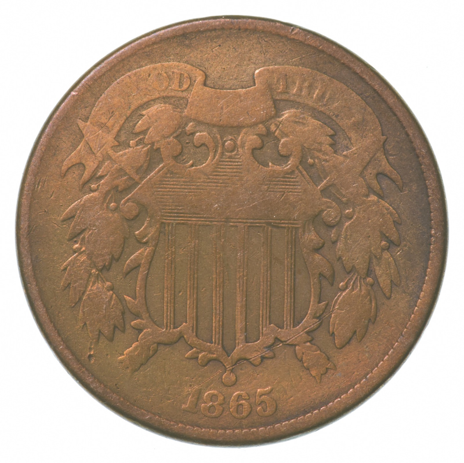 TWO CENT - 1865 US TWO 2 Cent Piece - First Coin with In God We Trust ...