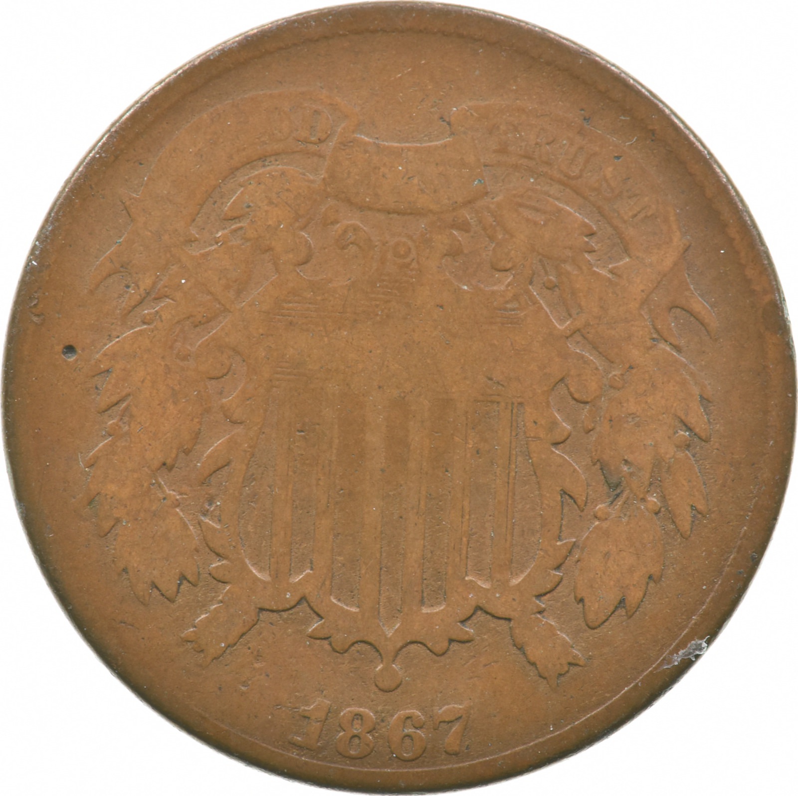 TWO CENT - 1867 US TWO 2 Cent Piece - First Coin with In God We Trust ...