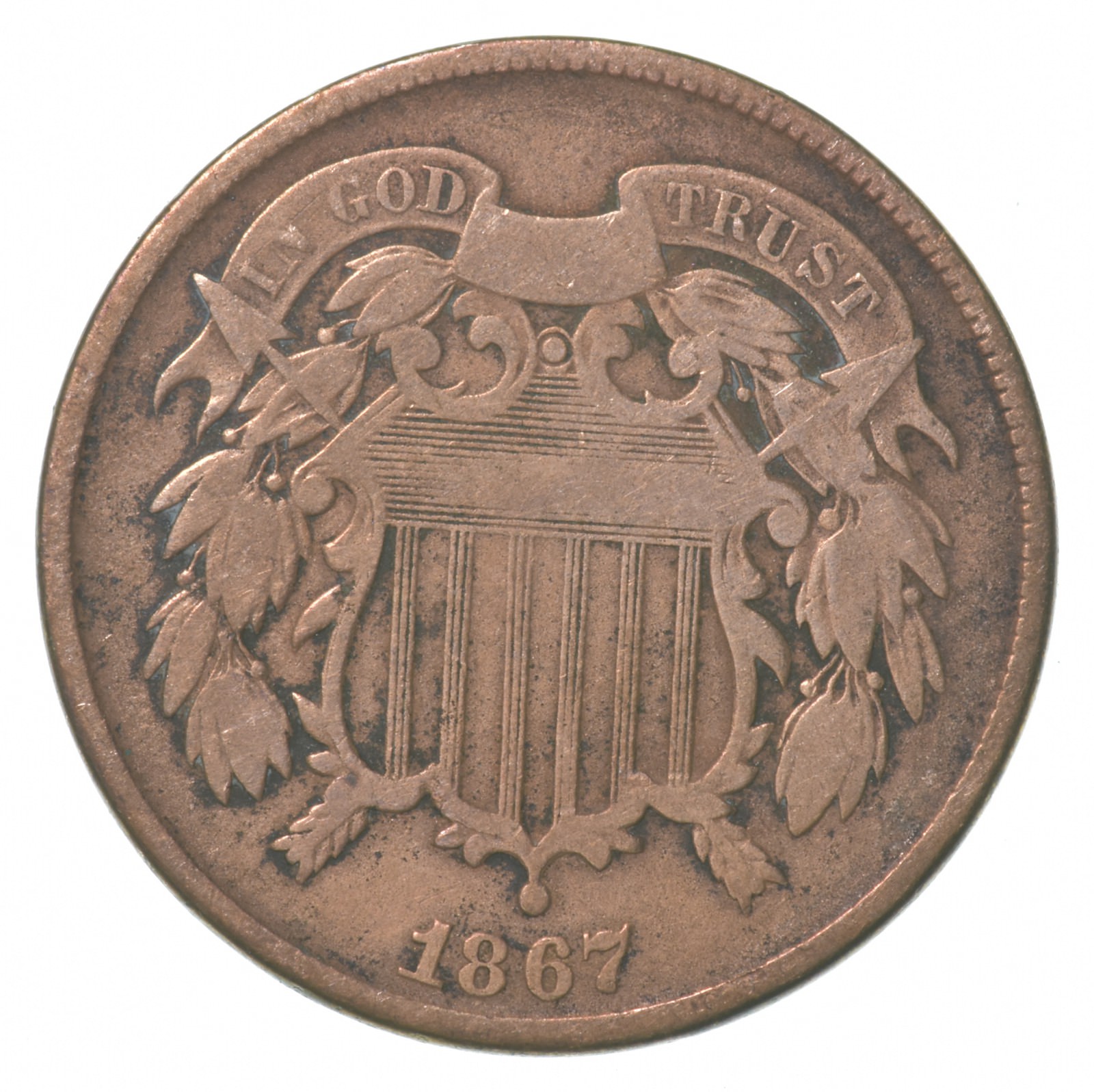 TWO CENT - 1867 US TWO 2 Cent Piece - First Coin with In God We Trust ...