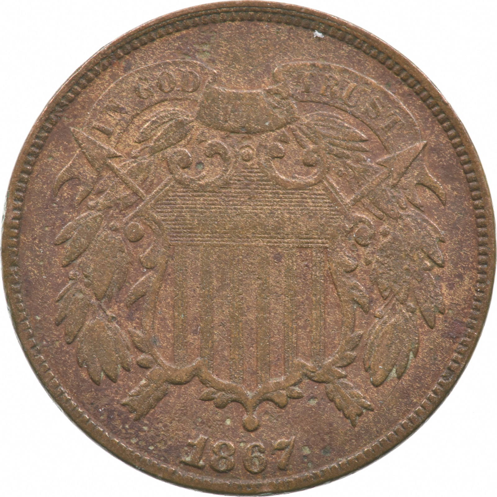 TWO CENT - 1867 US TWO 2 Cent Piece - First Coin with In God We Trust ...