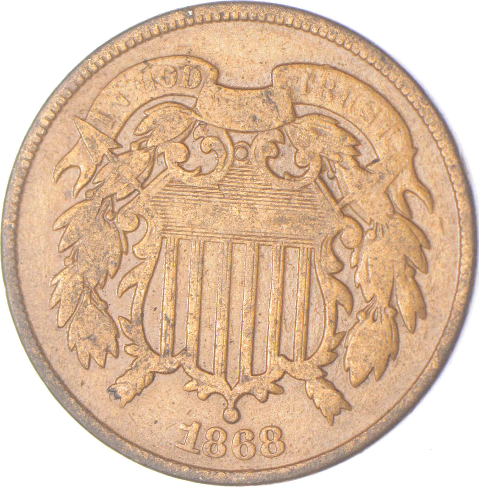 TWO CENT - 1868 US TWO 2 Cent Piece - First Coin with In God We Trust ...