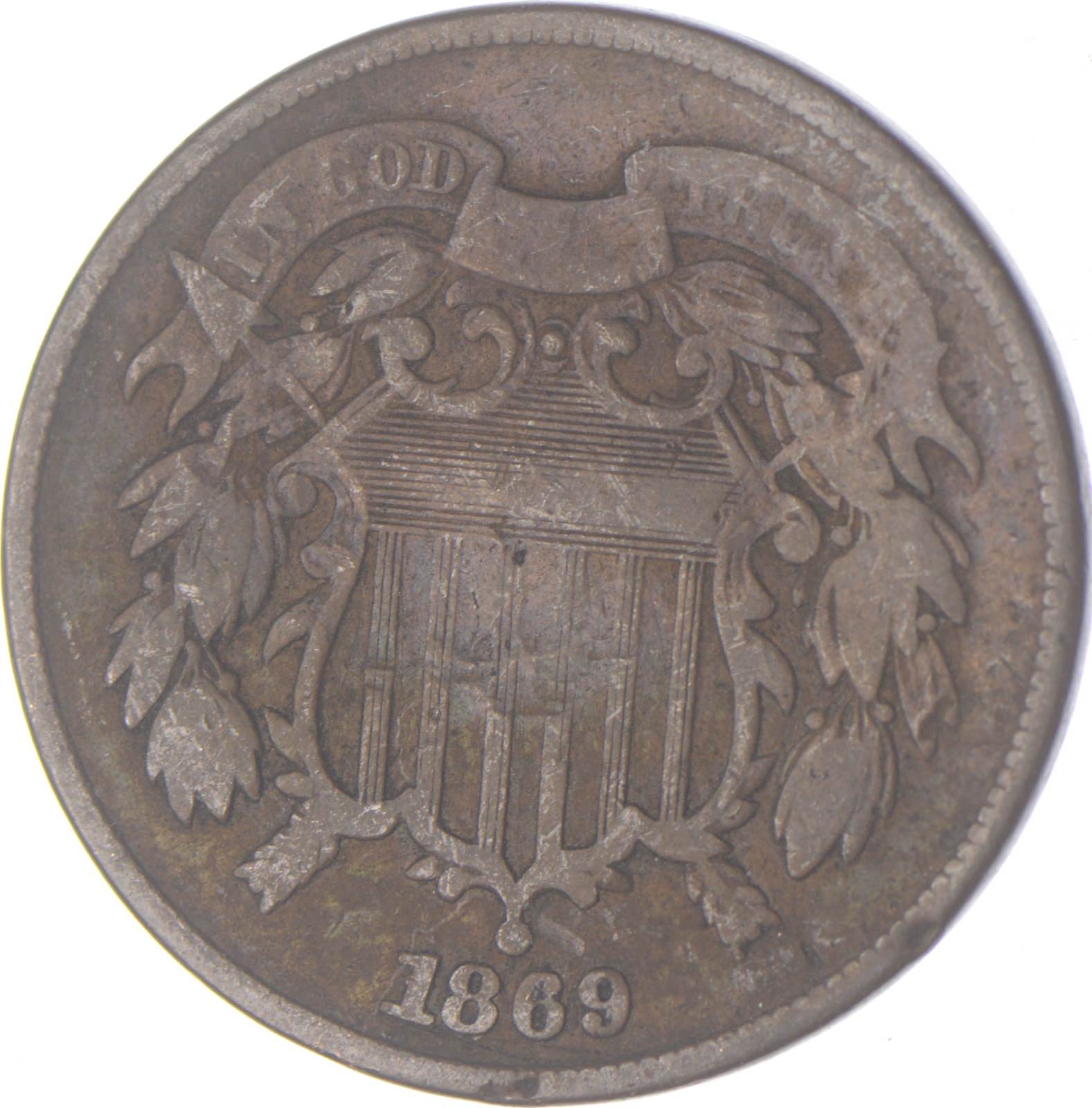 TWO CENT - 1869 US TWO 2 Cent Piece - First Coin with In God We Trust ...