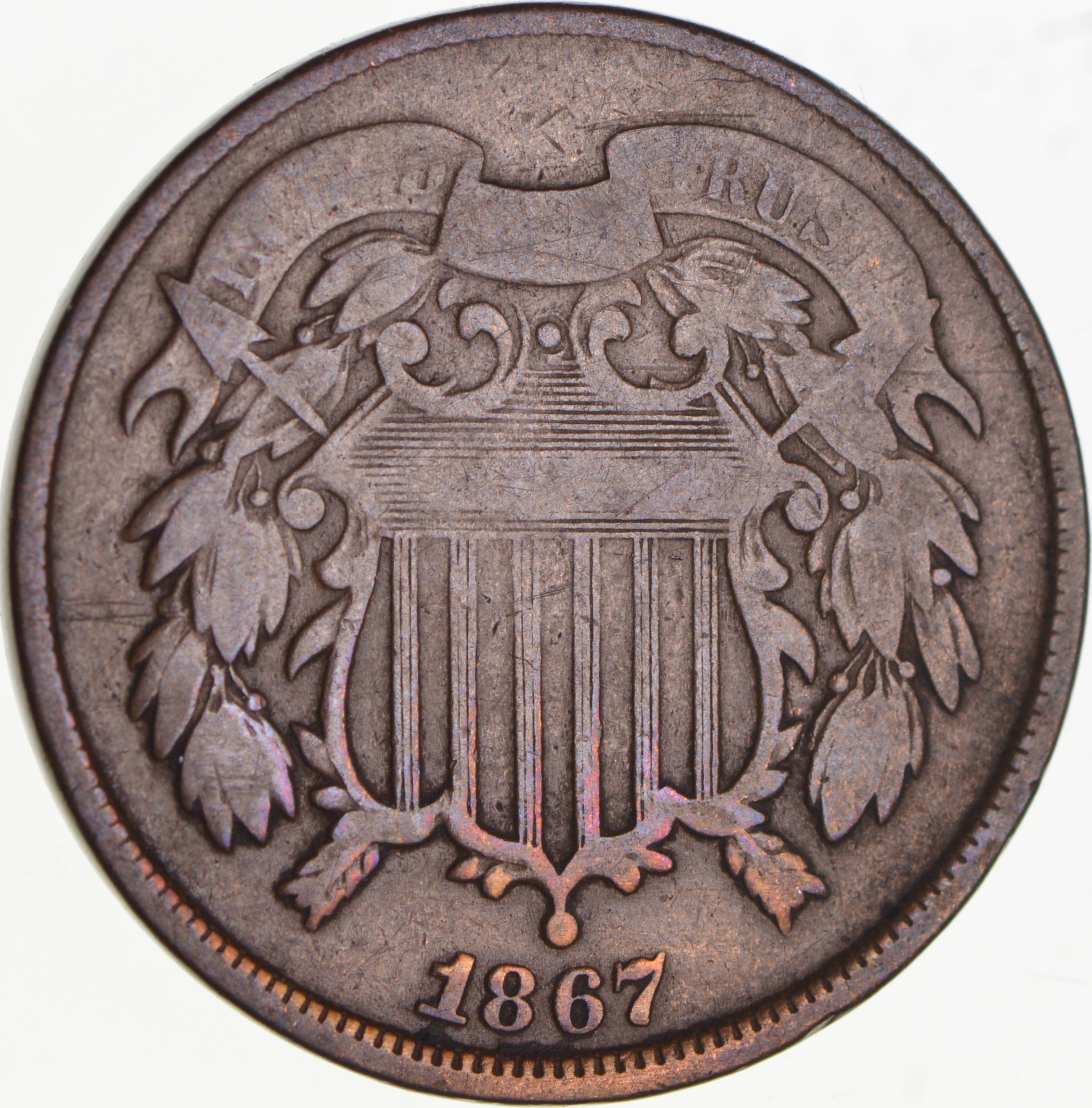 **TWO CENT**1867 US TWO 2 Cent Piece - First Coin with In God We Trust ...