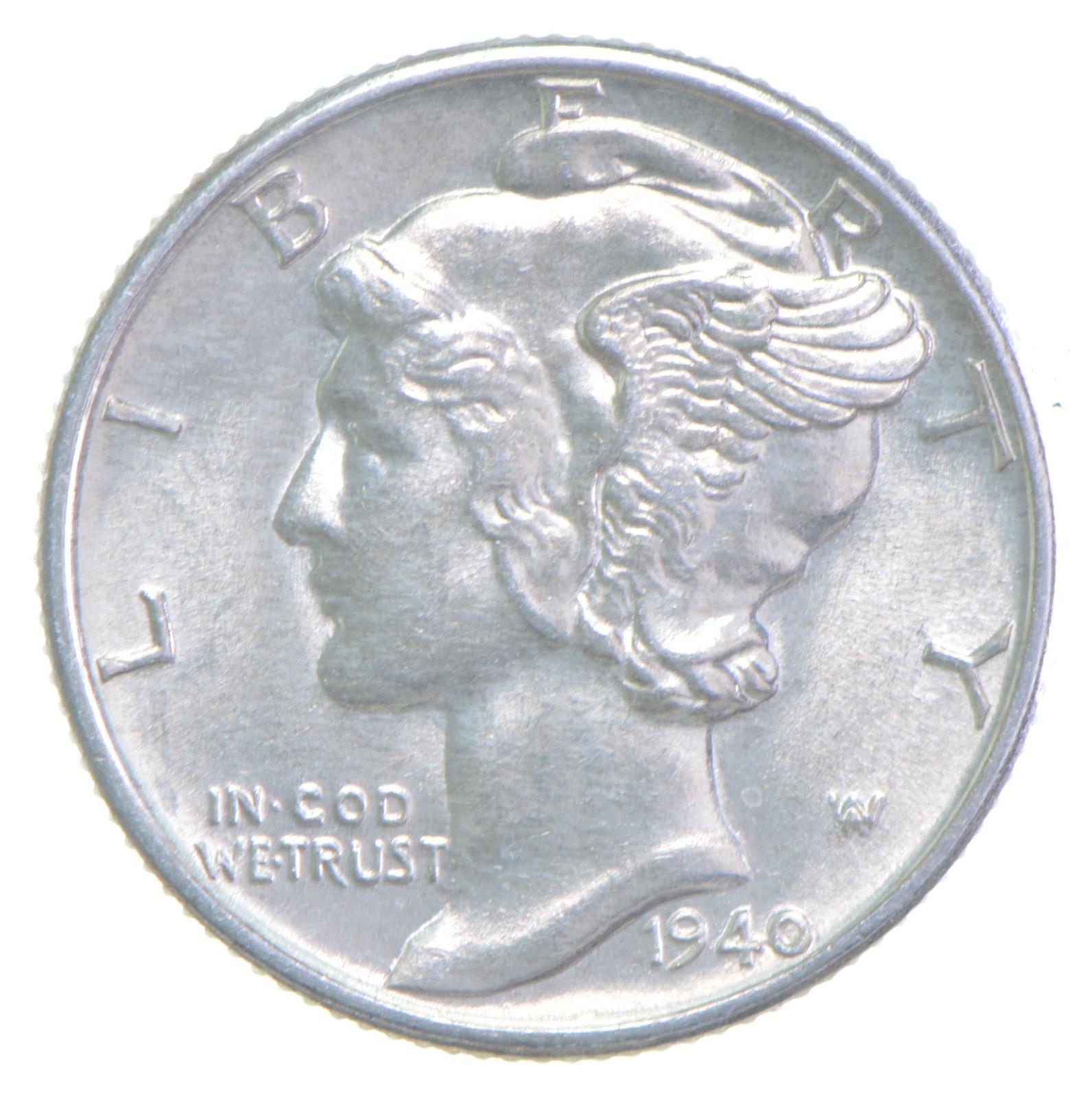 Unc BU MS 1940 US Mercury 90% Silver Dime Coin Collection Lot Set Break ...