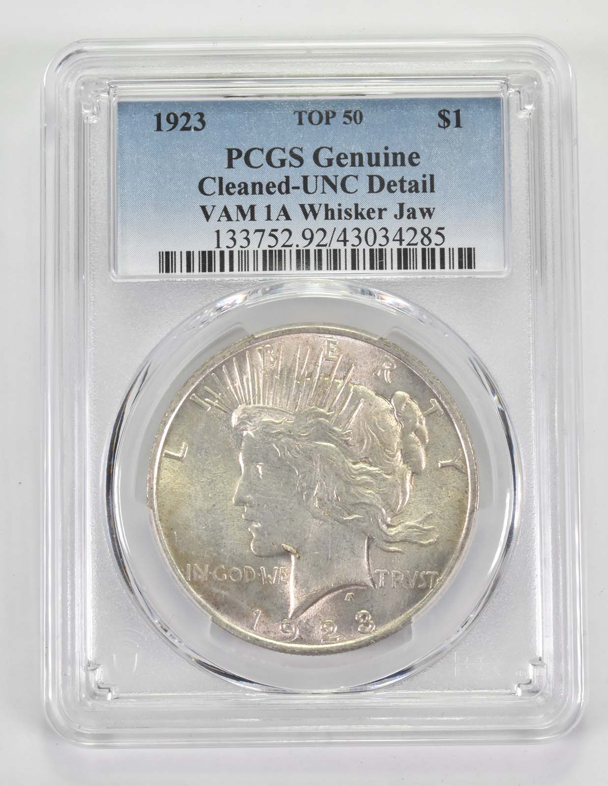 UNC Detail Genuine 1923 Peace Silver Dollar - VAM 1A - Whisker Jaw - Top 50 - Graded PCGS ...
