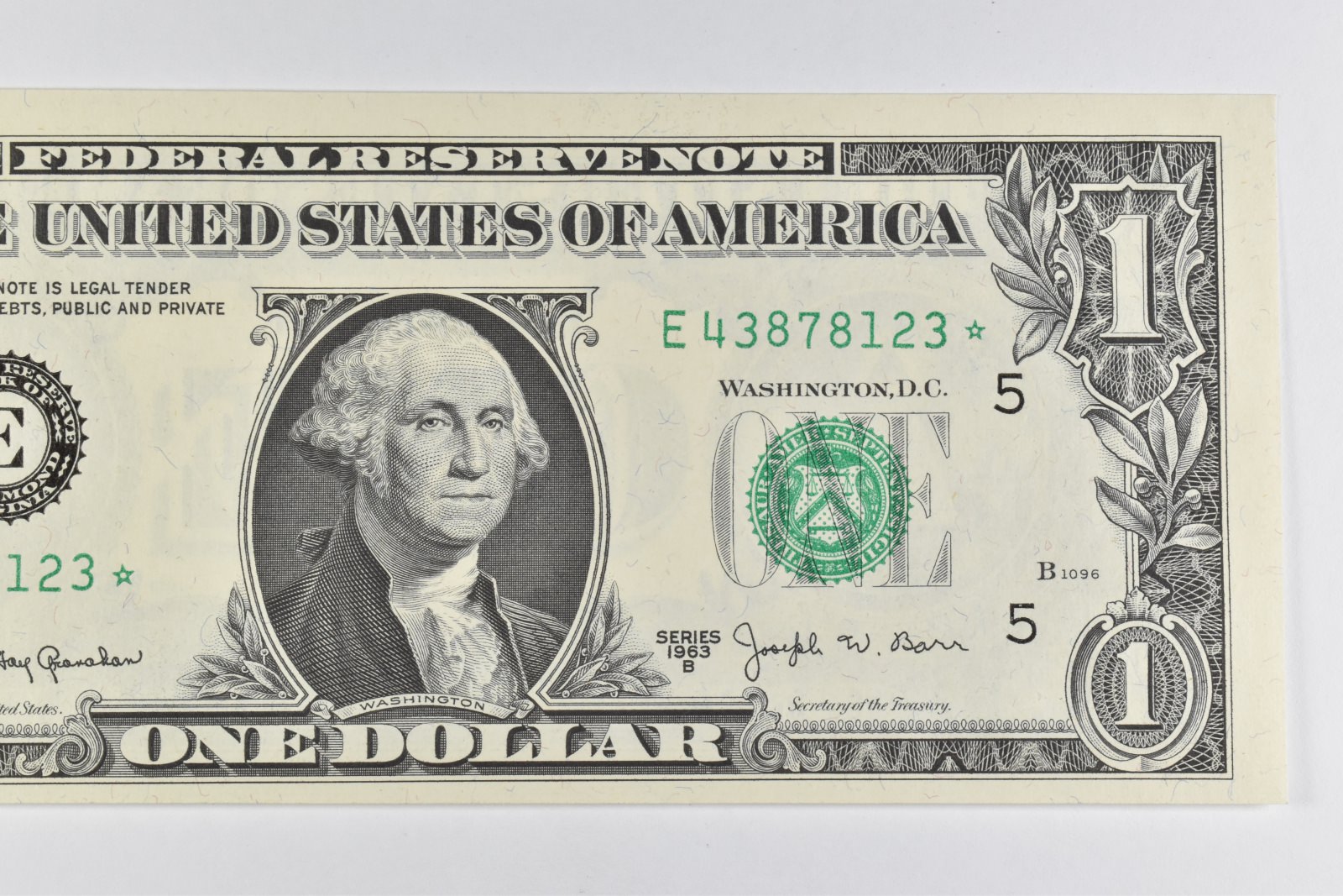 Unc ERROR REPLACEMENT Note - 1963 BARR FRN $1 Note - RARE | Property Room