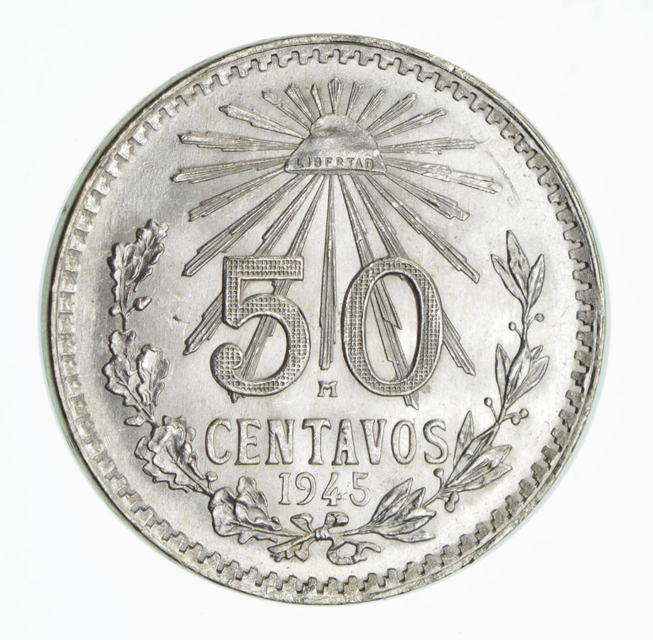 Uncirculated 1945 Mexico Silver 50 Centavos Coin | Property Room