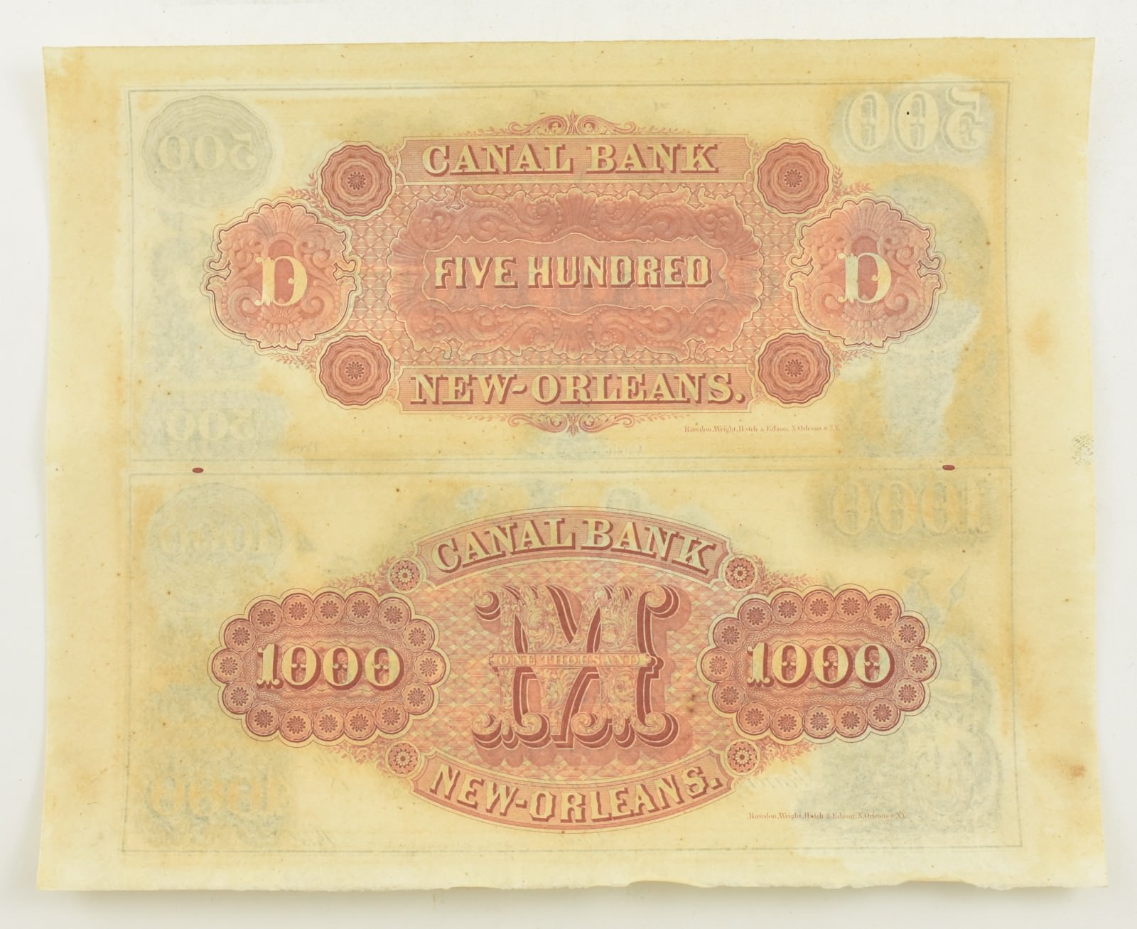 Uncut Sheet 1800's $500, $1000 Canal Bank New Orleans Notes | Property Room