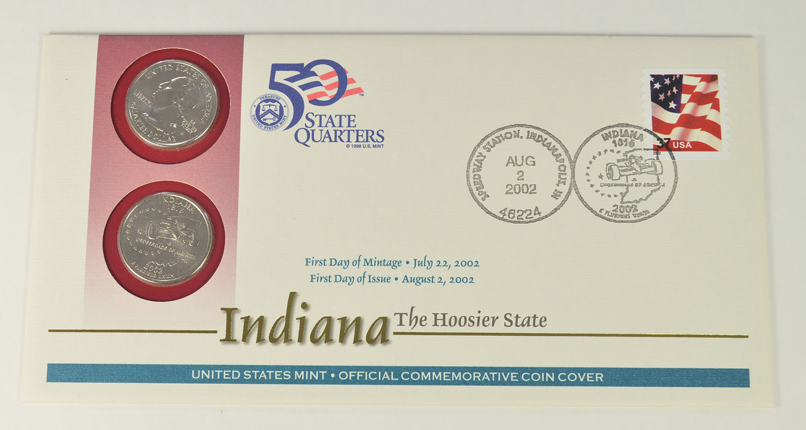 US Mint - Indiana State 2 Coin Ch BU Stamp First Day Cover - Great ...