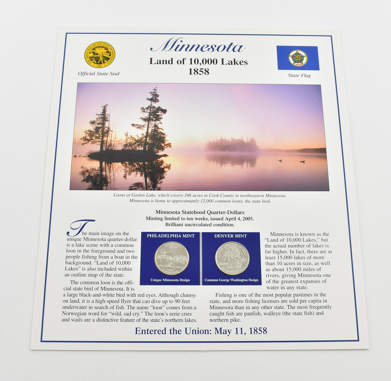 US Stamp & 2 CoinState Quarter Beautifully Displayed Coin Set Story ...