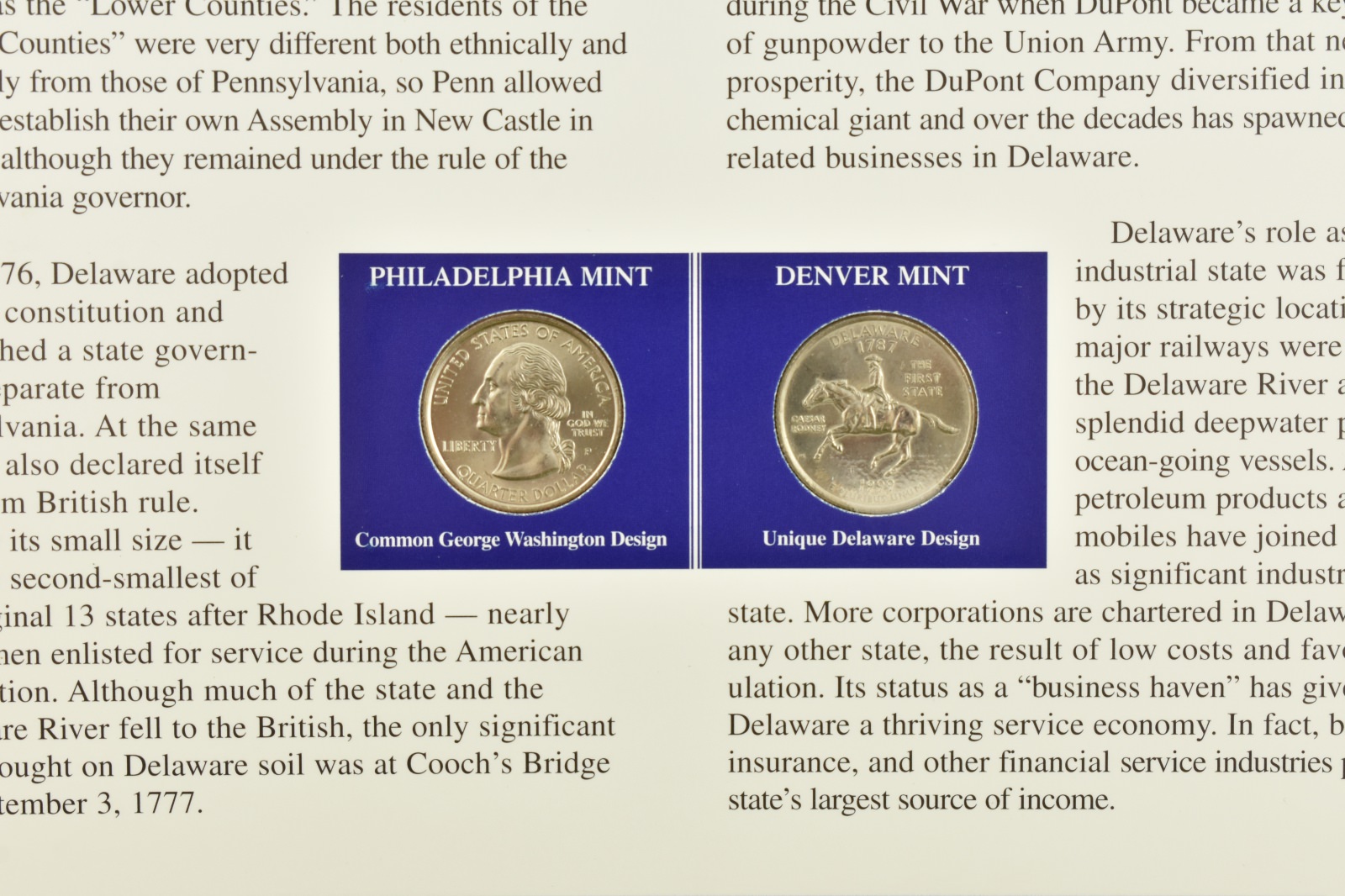 US Stamp & 2 CoinState Quarter Beautifully Displayed Coin Set Story ...