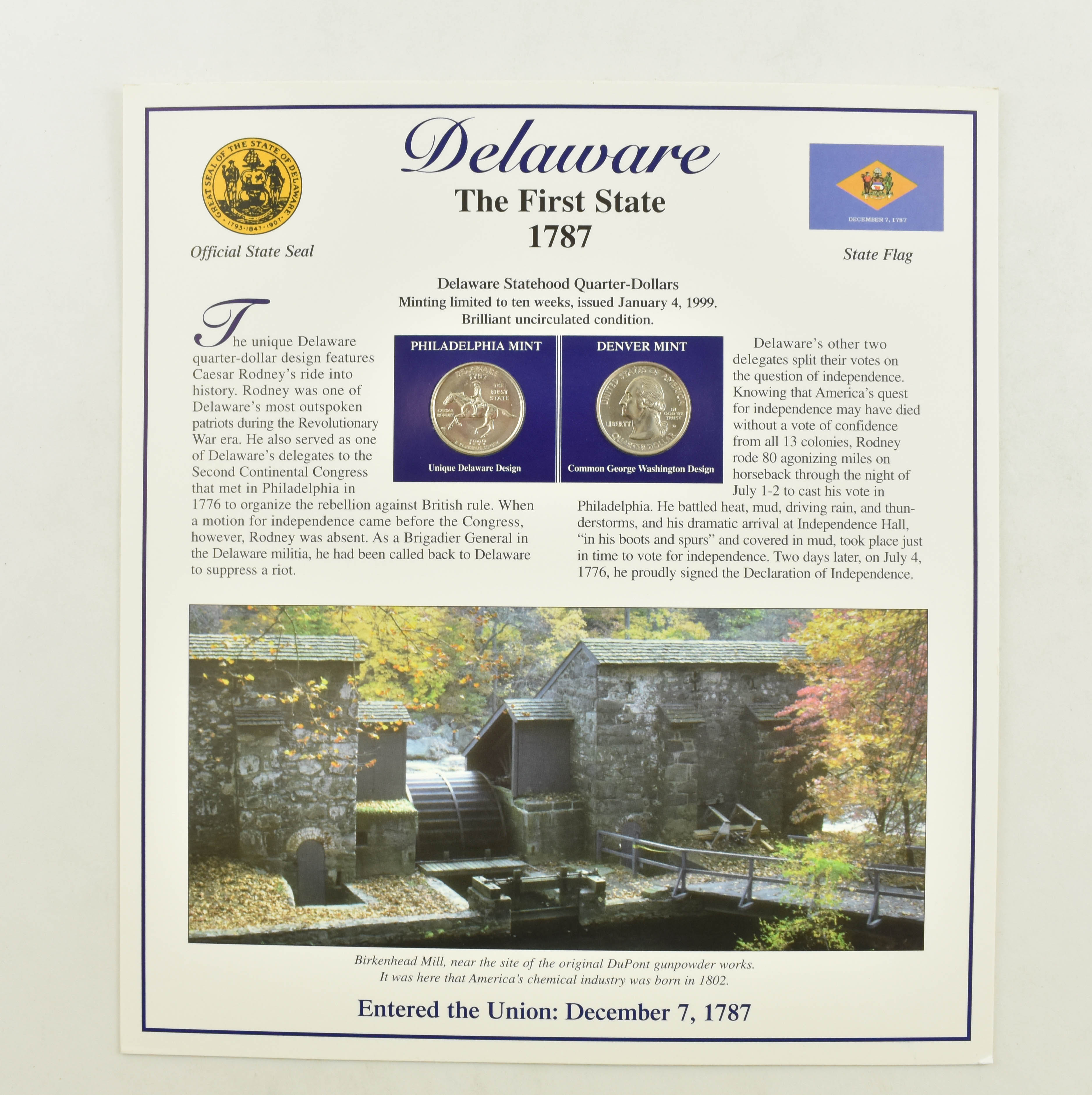 US Stamp & 2 CoinState Quarter Beautifully Displayed Coin Set Story ...