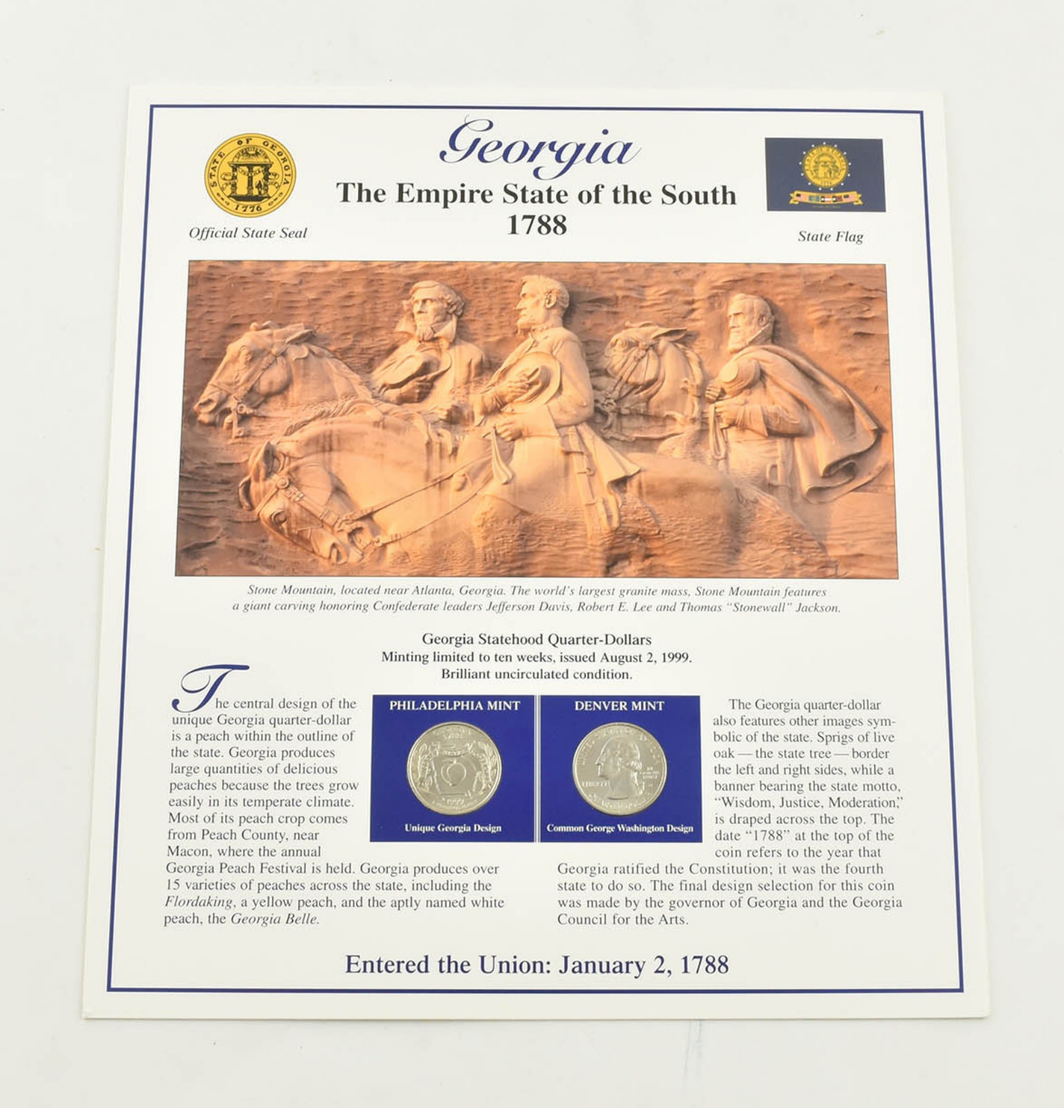 US Stamp & 2 CoinState Quarter Beautifully Displayed Coin Set Story ...