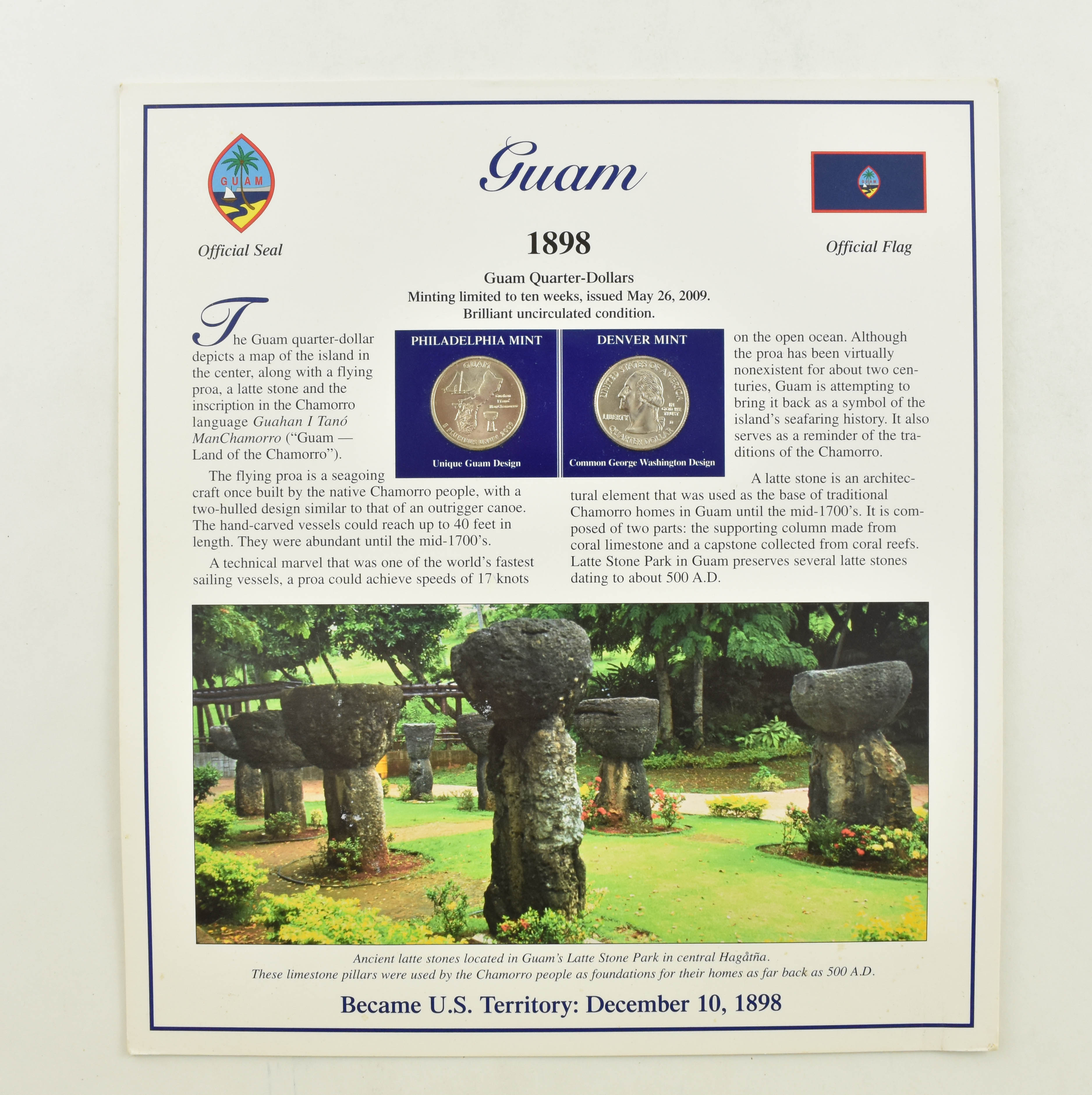 US Stamp & 2 CoinState Quarter Beautifully Displayed Coin Set Story ...