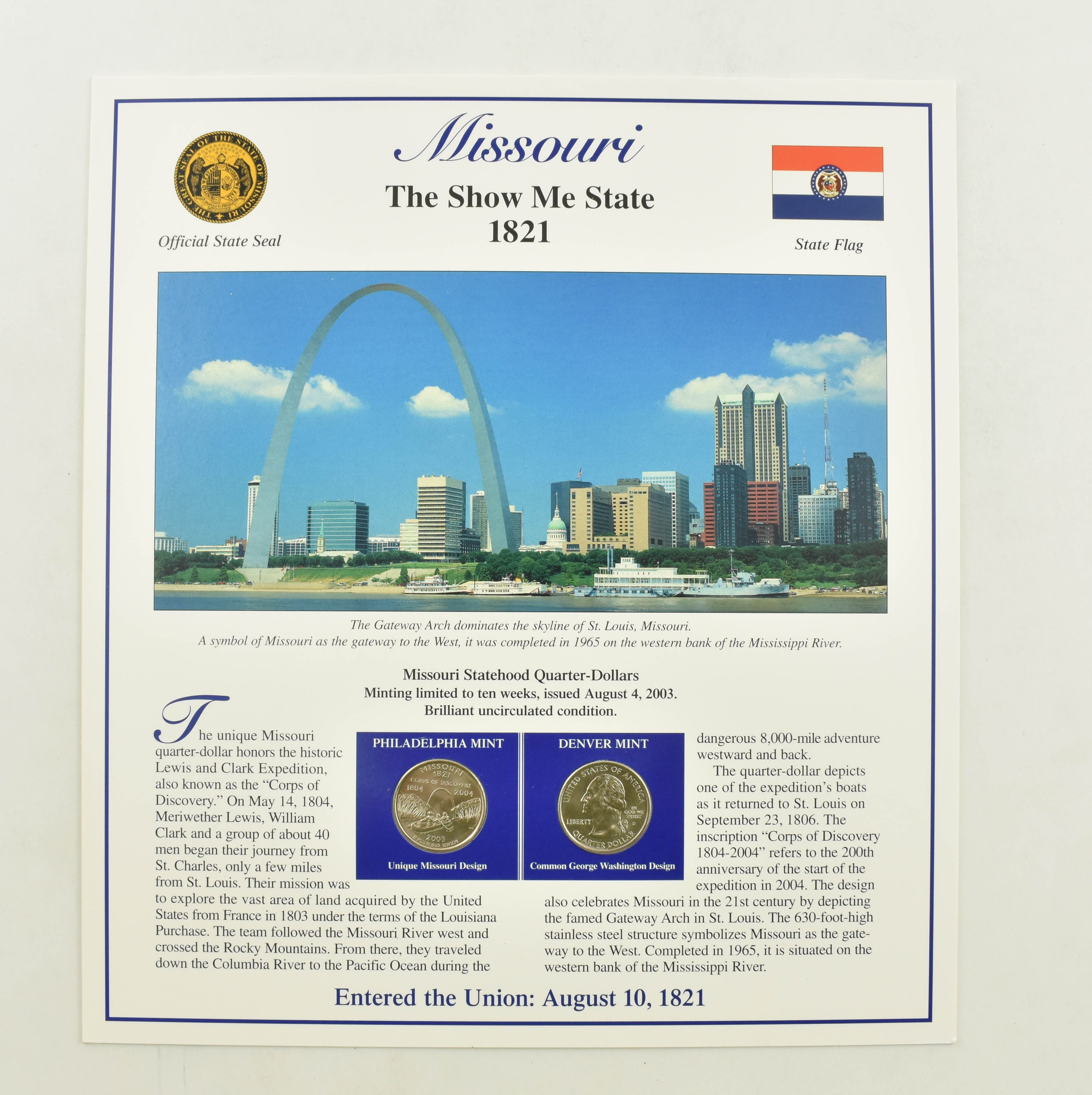 US Stamp & 2 CoinState Quarter Beautifully Displayed Coin Set Story ...
