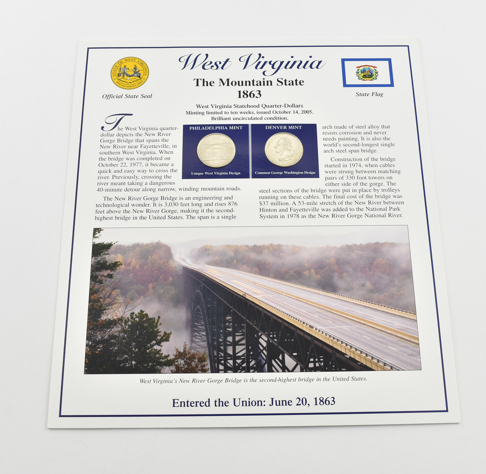 US Stamp & 2 CoinState Quarter Beautifully Displayed Coin Set Story ...