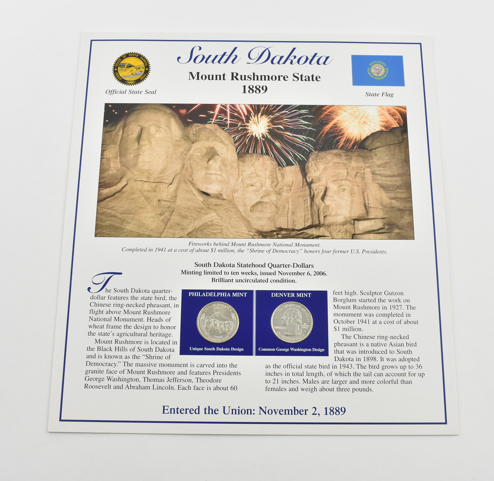 US Stamp & 2 CoinState Quarter Beautifully Displayed Coin Set Story ...