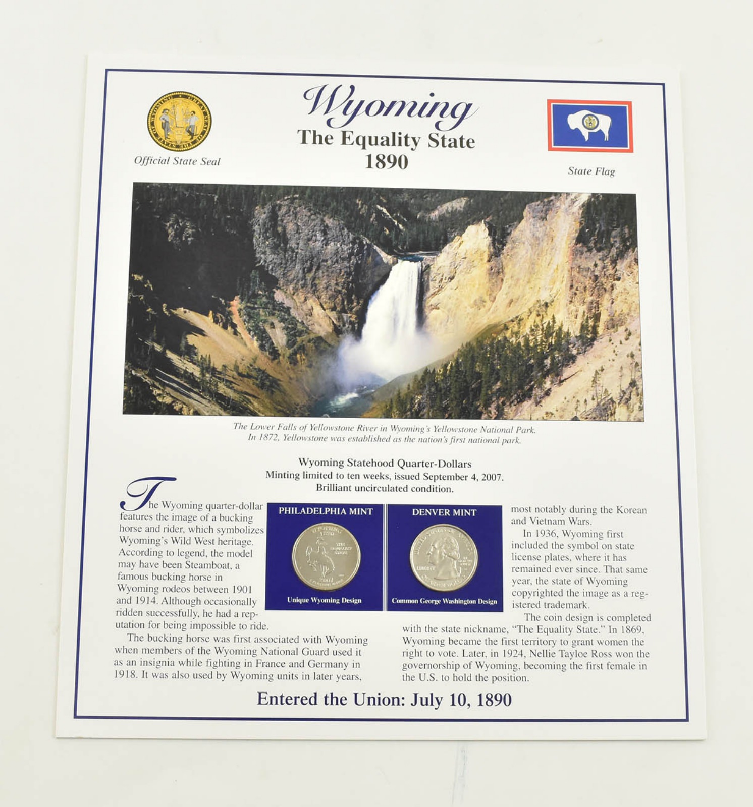 US Stamp & 2 CoinState Quarter Beautifully Displayed Coin Set Story ...