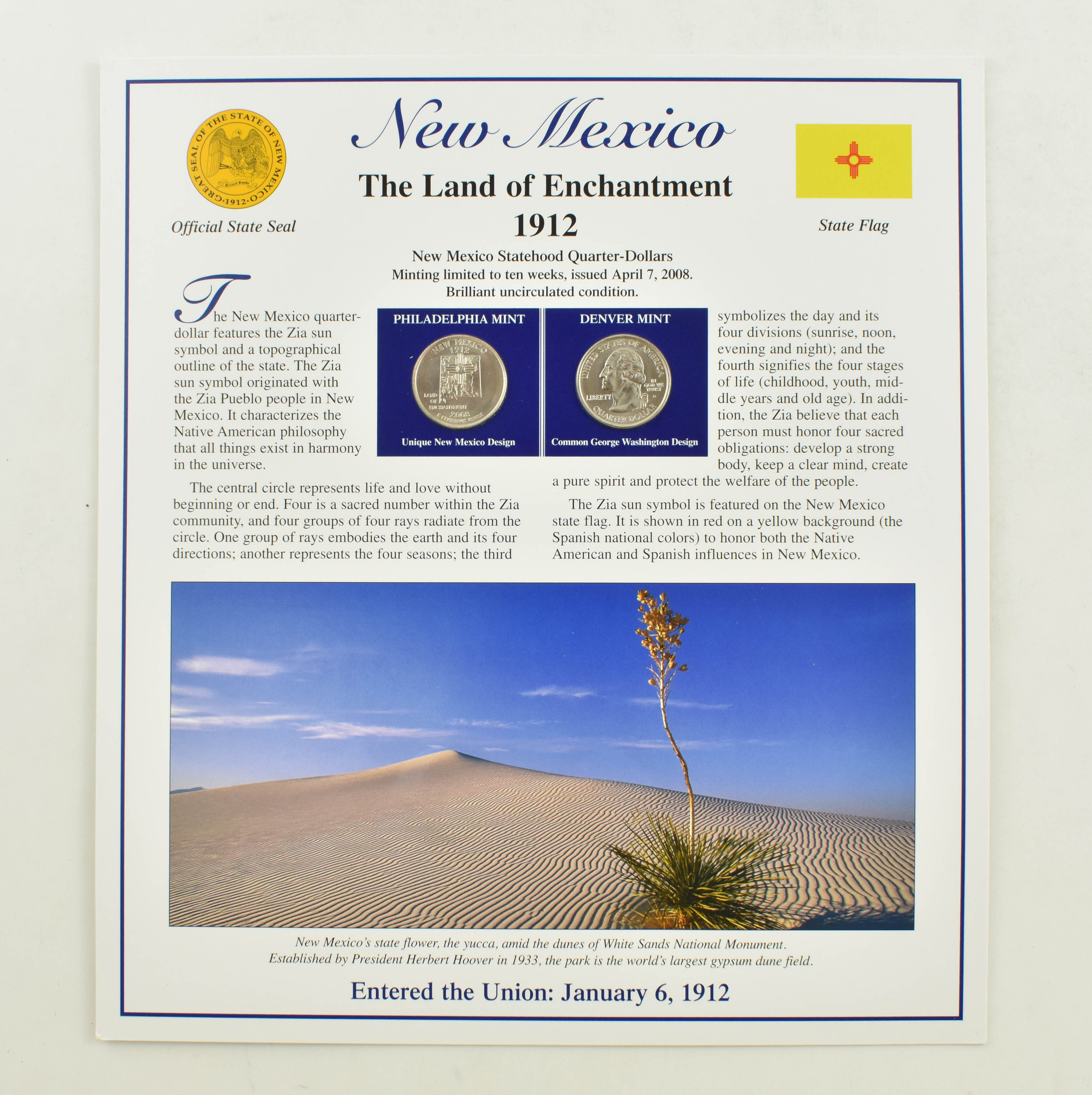 US Stamp & 2 CoinState Quarter Beautifully Displayed Coin Set Story ...