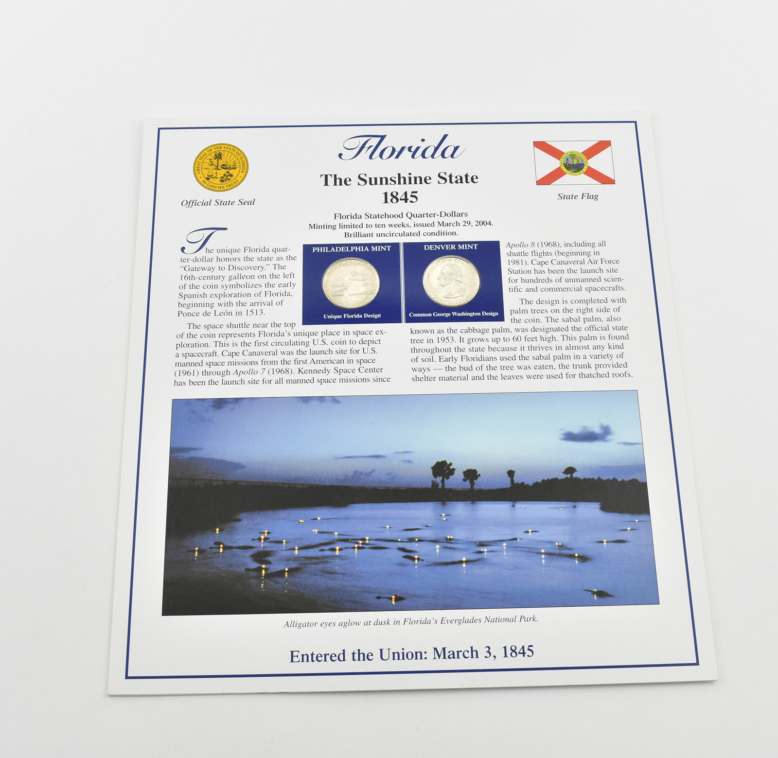 US Stamp & 2 CoinState Quarter Beautifully Displayed Coin Set Story ...