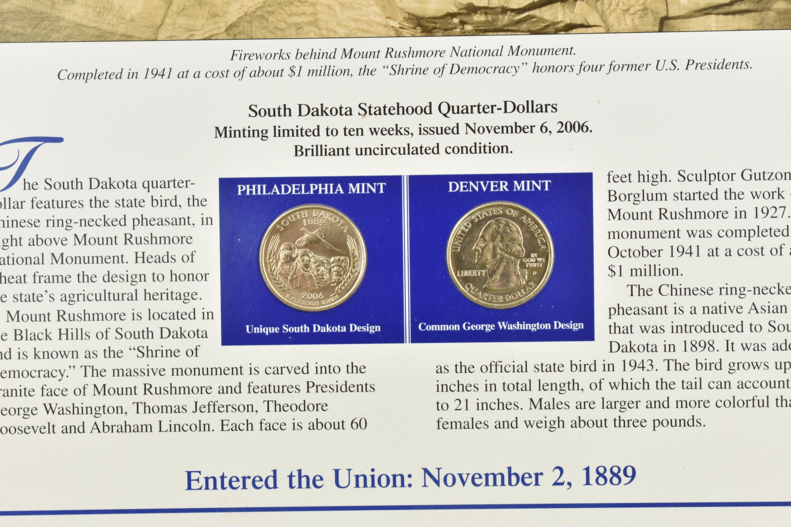 US Stamp & 2 CoinState Quarter Beautifully Displayed Coin Set Story ...