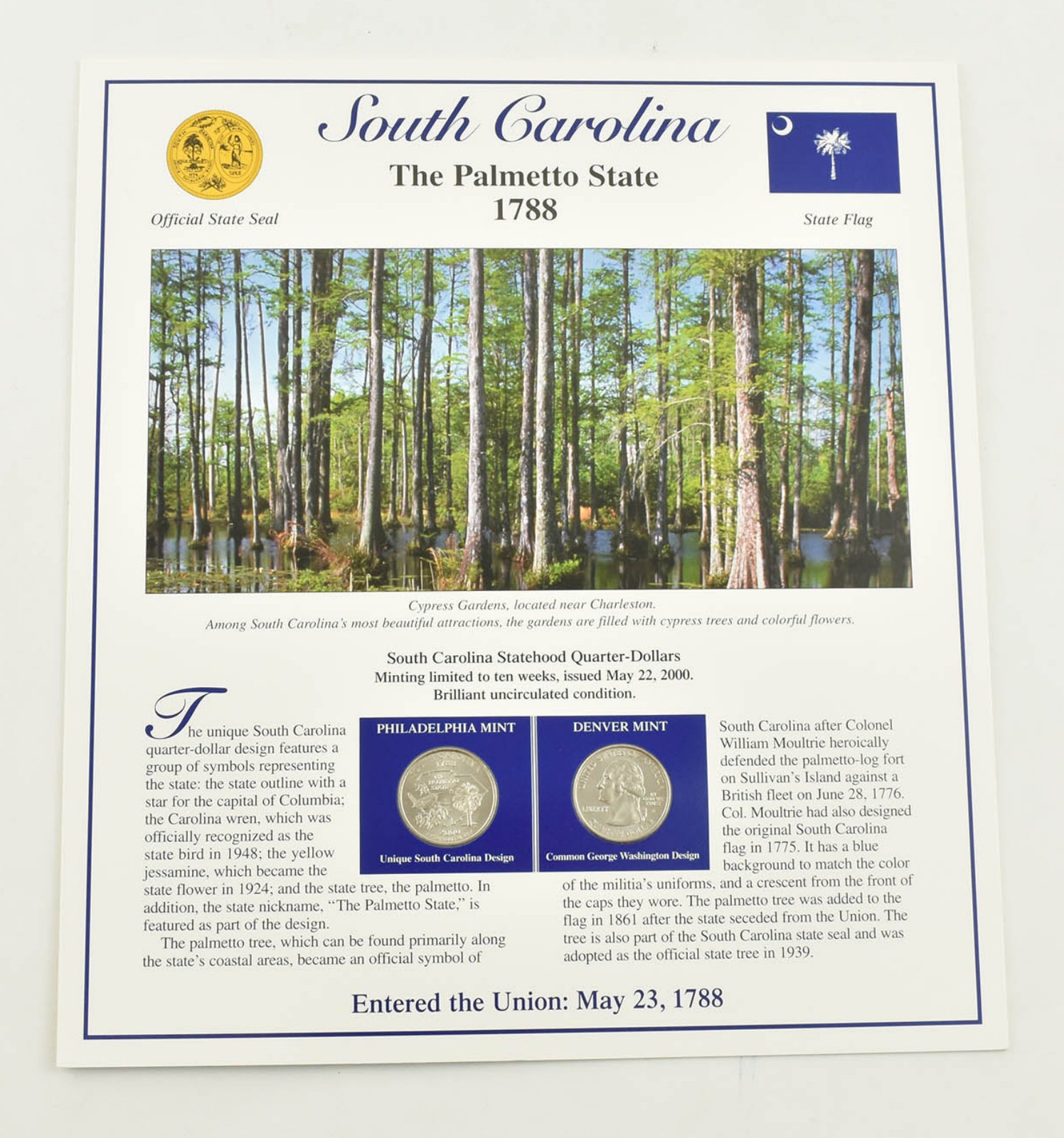 US Stamp & 2 CoinState Quarter Beautifully Displayed Coin Set Story ...