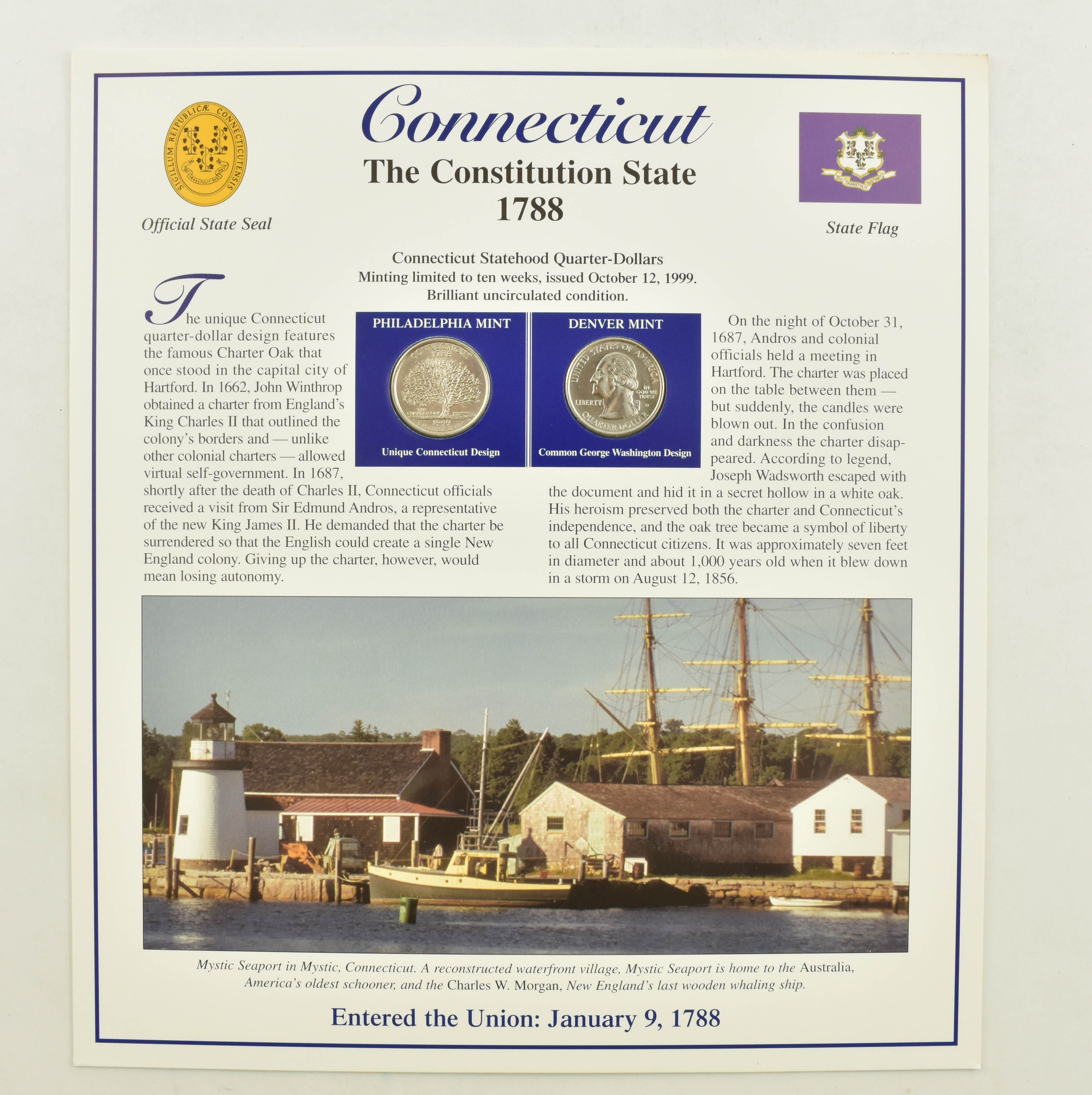 US Stamp & 2 CoinState Quarter Beautifully Displayed Coin Set Story ...