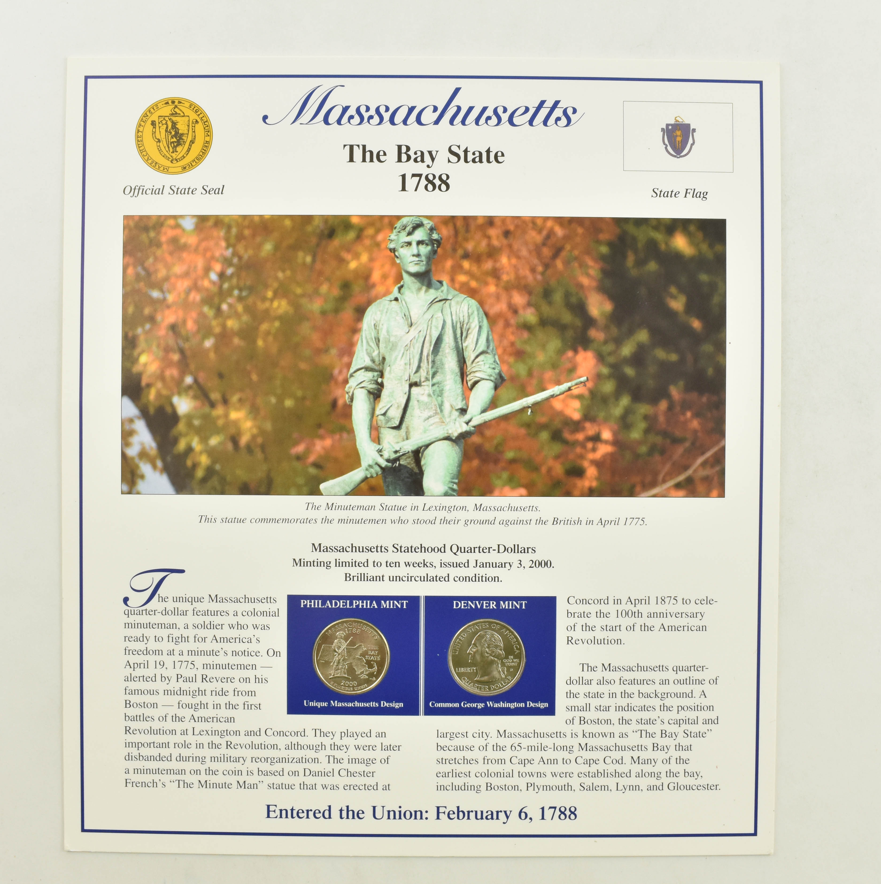 US Stamp & 2 CoinState Quarter Beautifully Displayed Coin Set Story ...