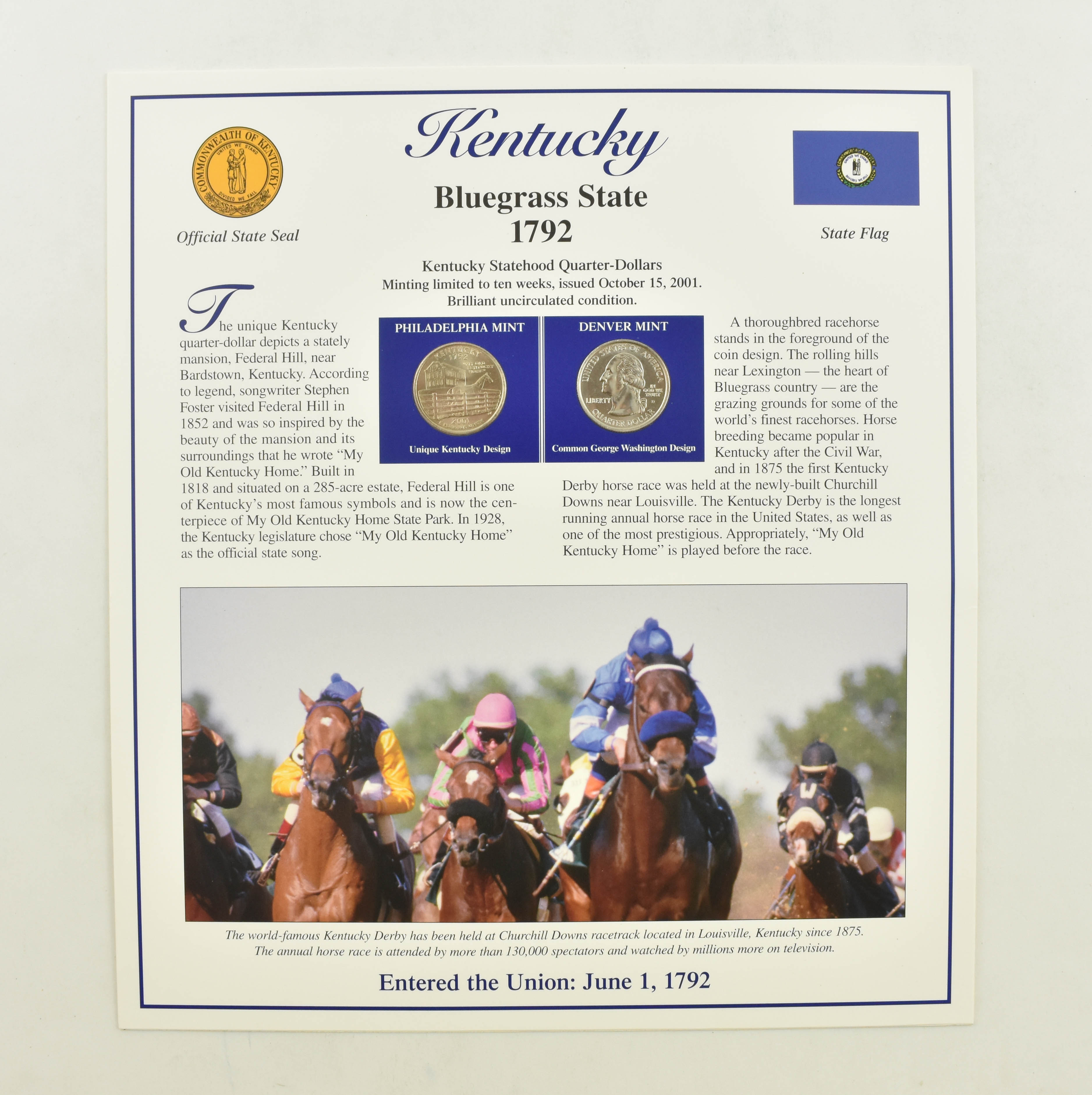 US Stamp & 2 CoinState Quarter Beautifully Displayed Coin Set Story ...