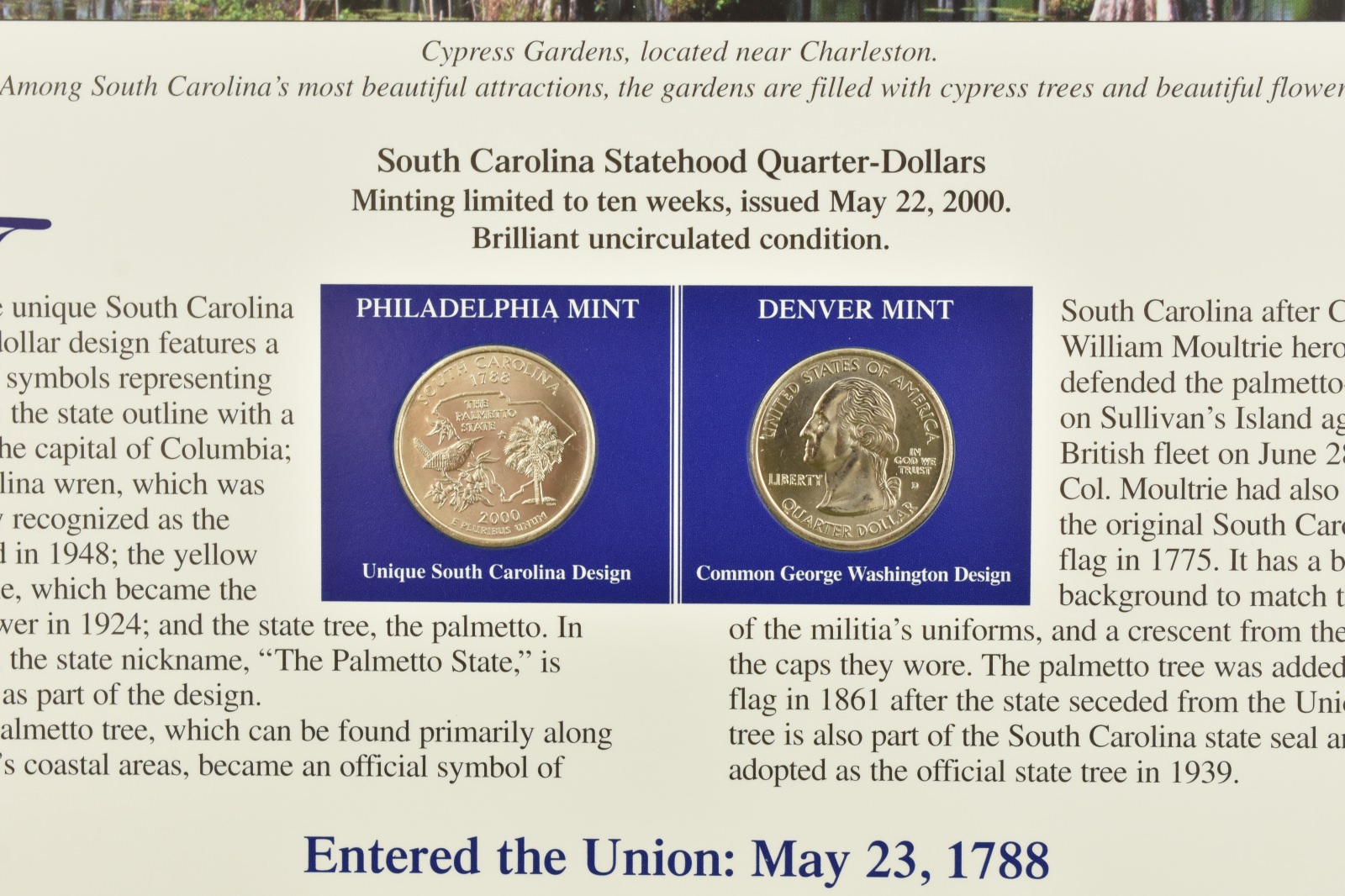 US Stamp & 2 CoinState Quarter Beautifully Displayed Coin Set Story ...
