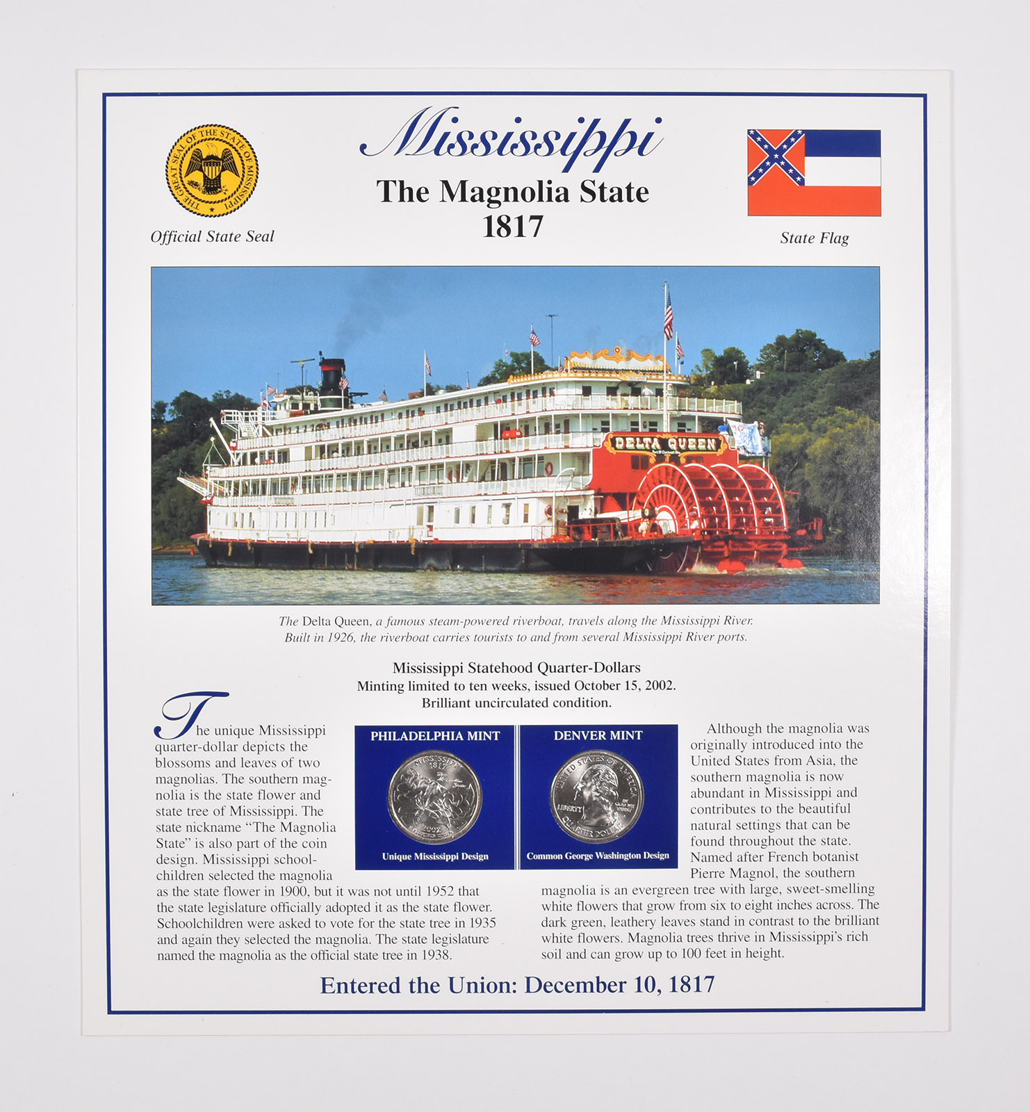 US Stamp & 2 CoinState Quarter Beautifully Displayed Coin Set Story ...